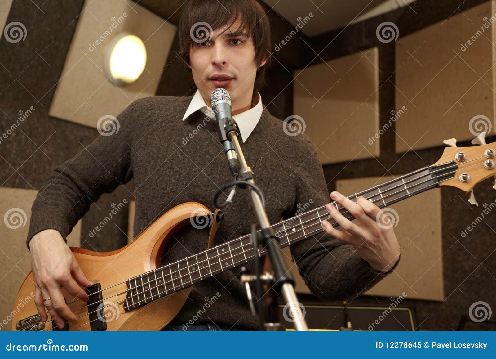 Electro Guitar Player Playing and Singing. Stock Image - Image of ...