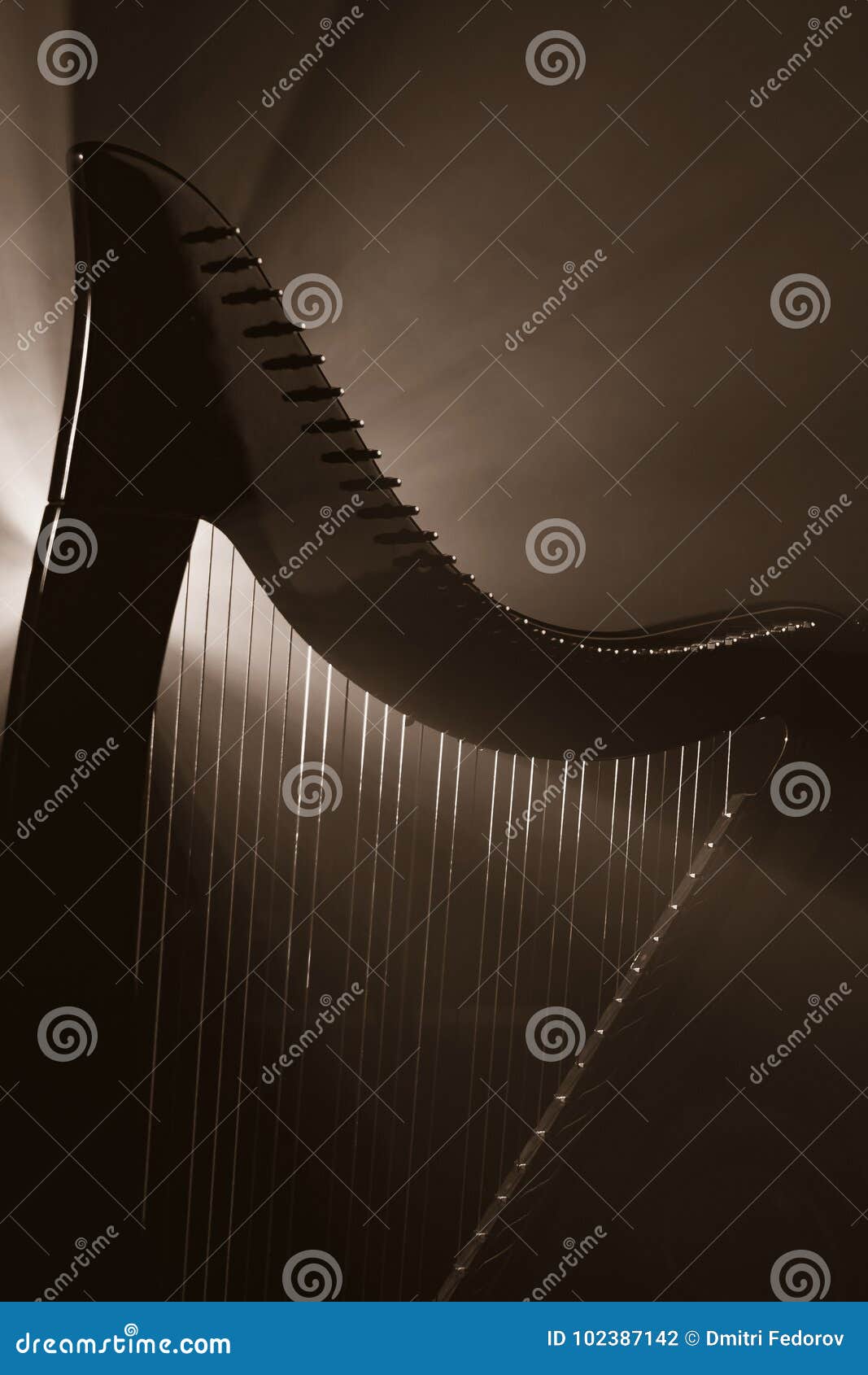 Electro Harp in the Rays of Light Stock Photo - Image of harpist ...