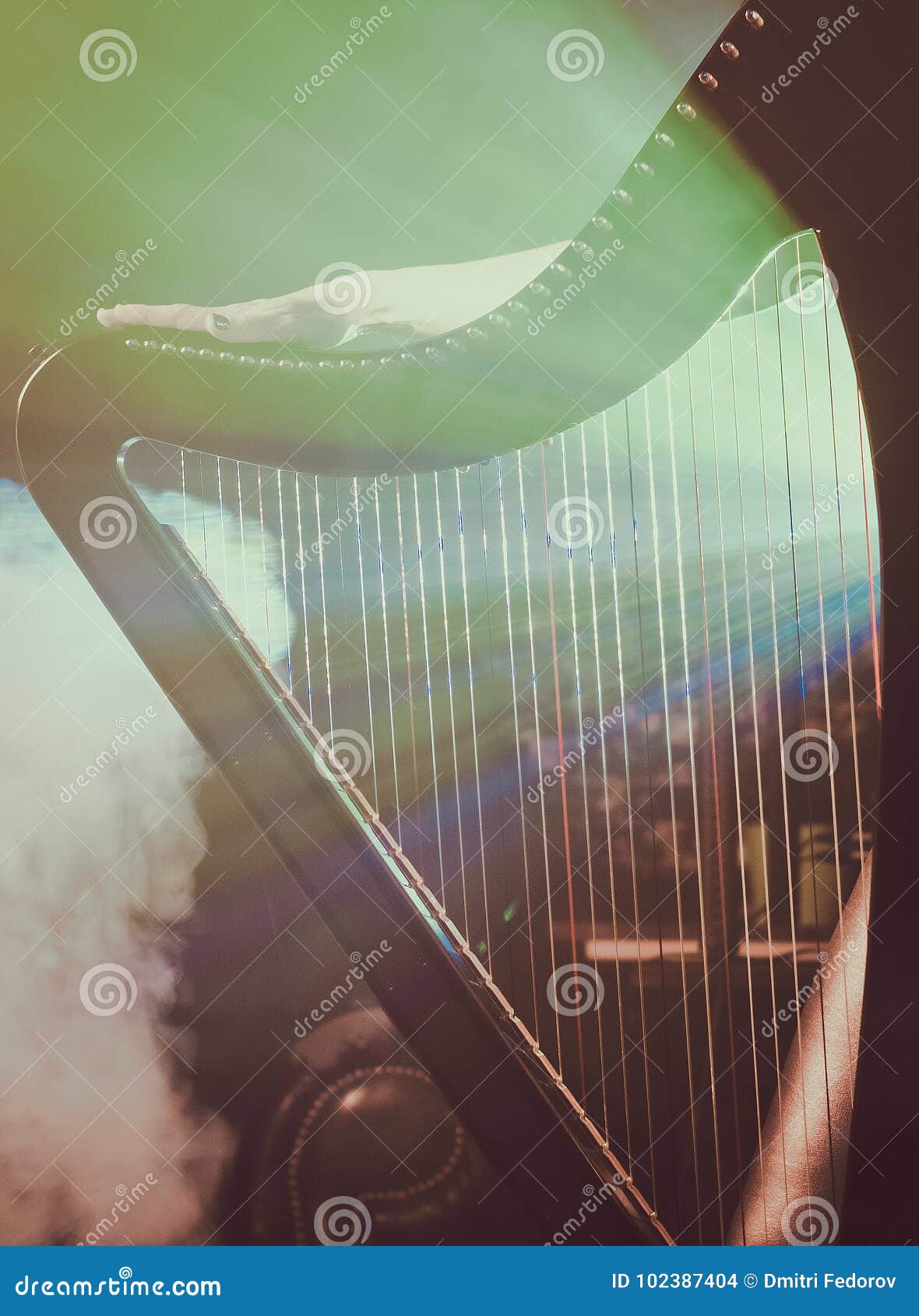 Electro Harp in the Rays of Light Stock Photo - Image of classic ...