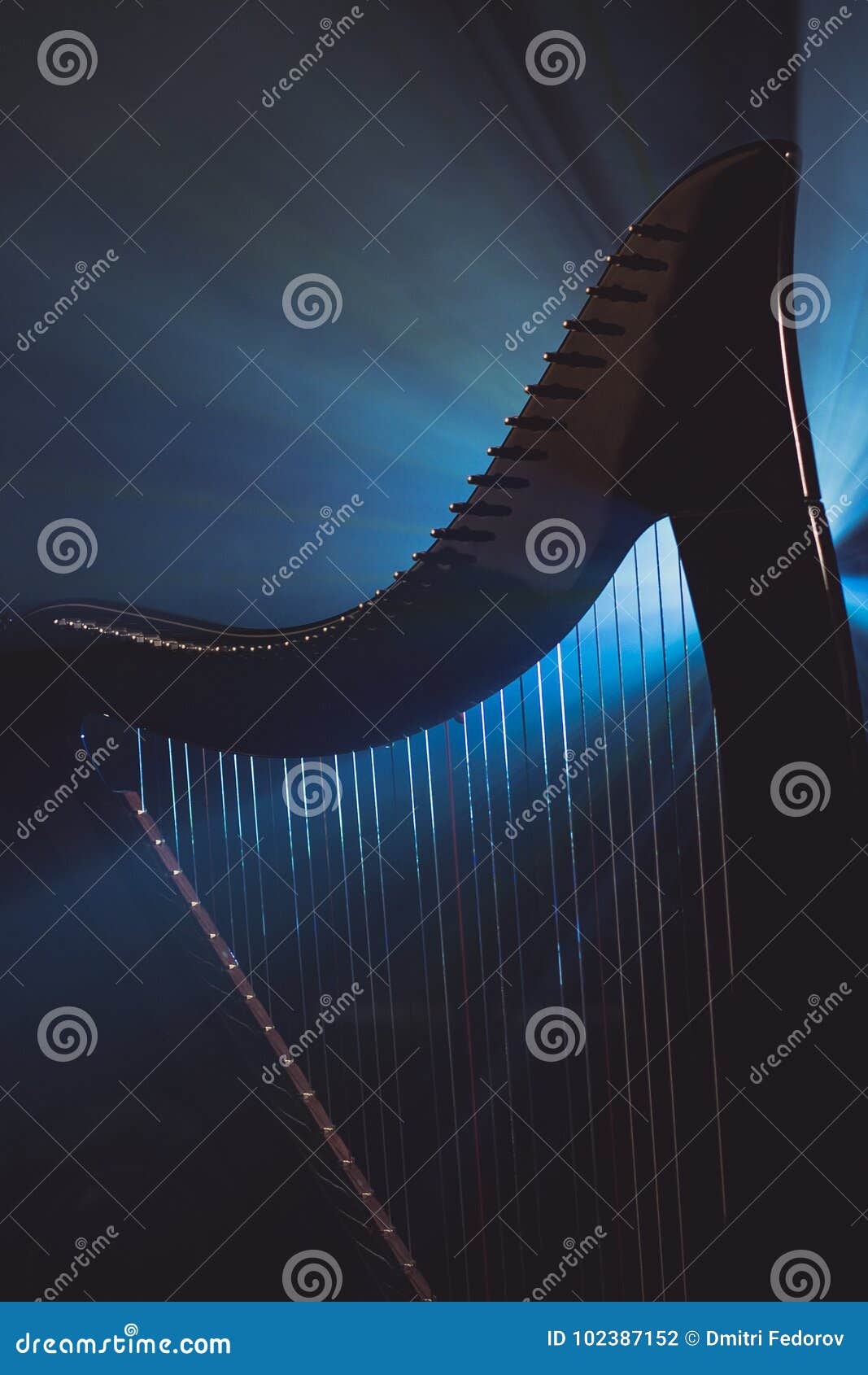 Electro Harp in the Rays of Light Stock Photo - Image of classical ...
