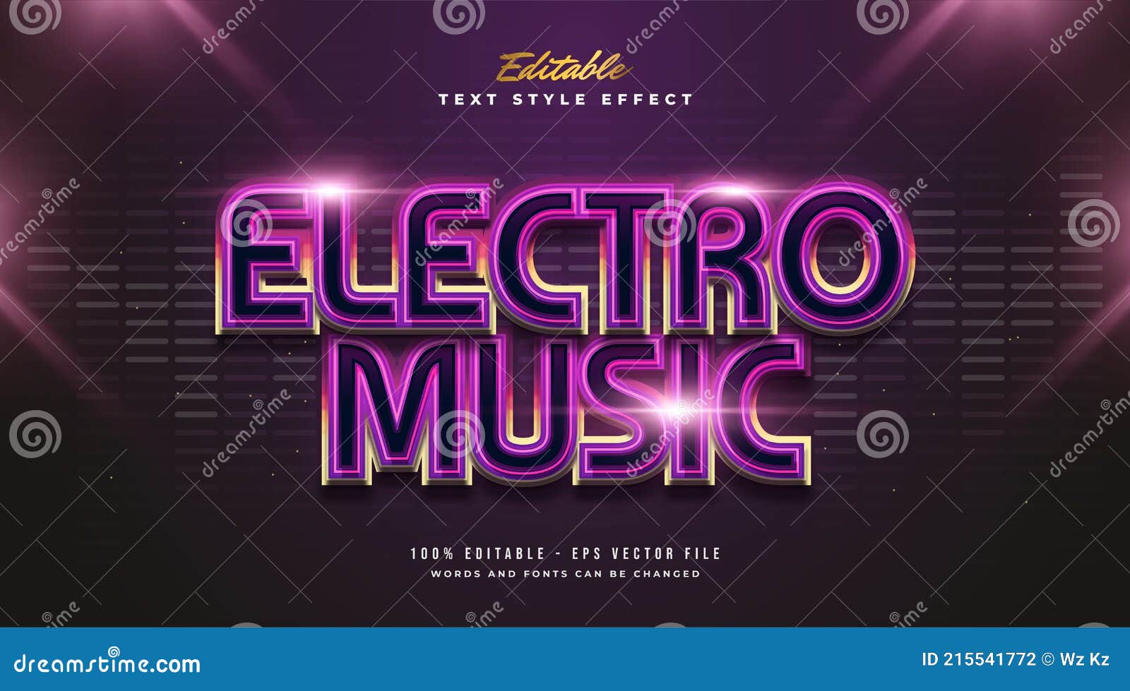 Electro Music Text in Colorful Gradient with Glowing Effect and ...