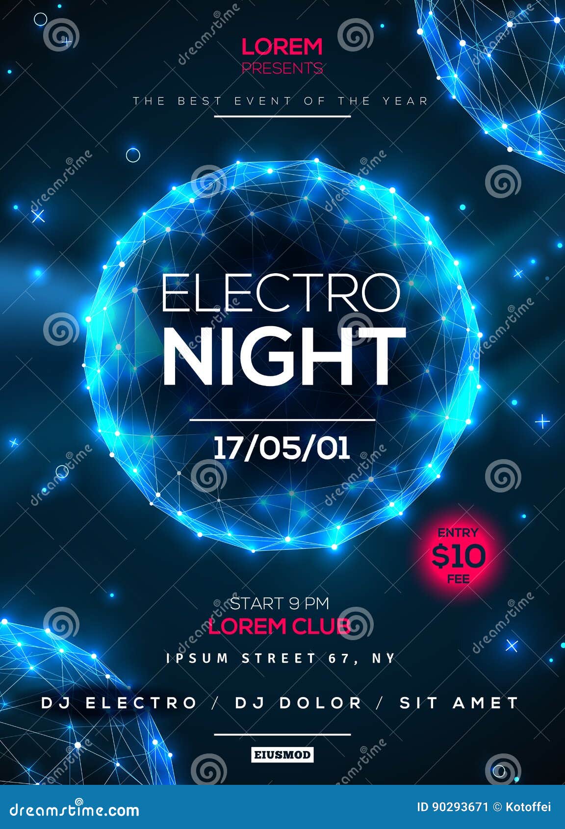 Electro Night Party Flyer Design With Silhouette Woman And Lights ...