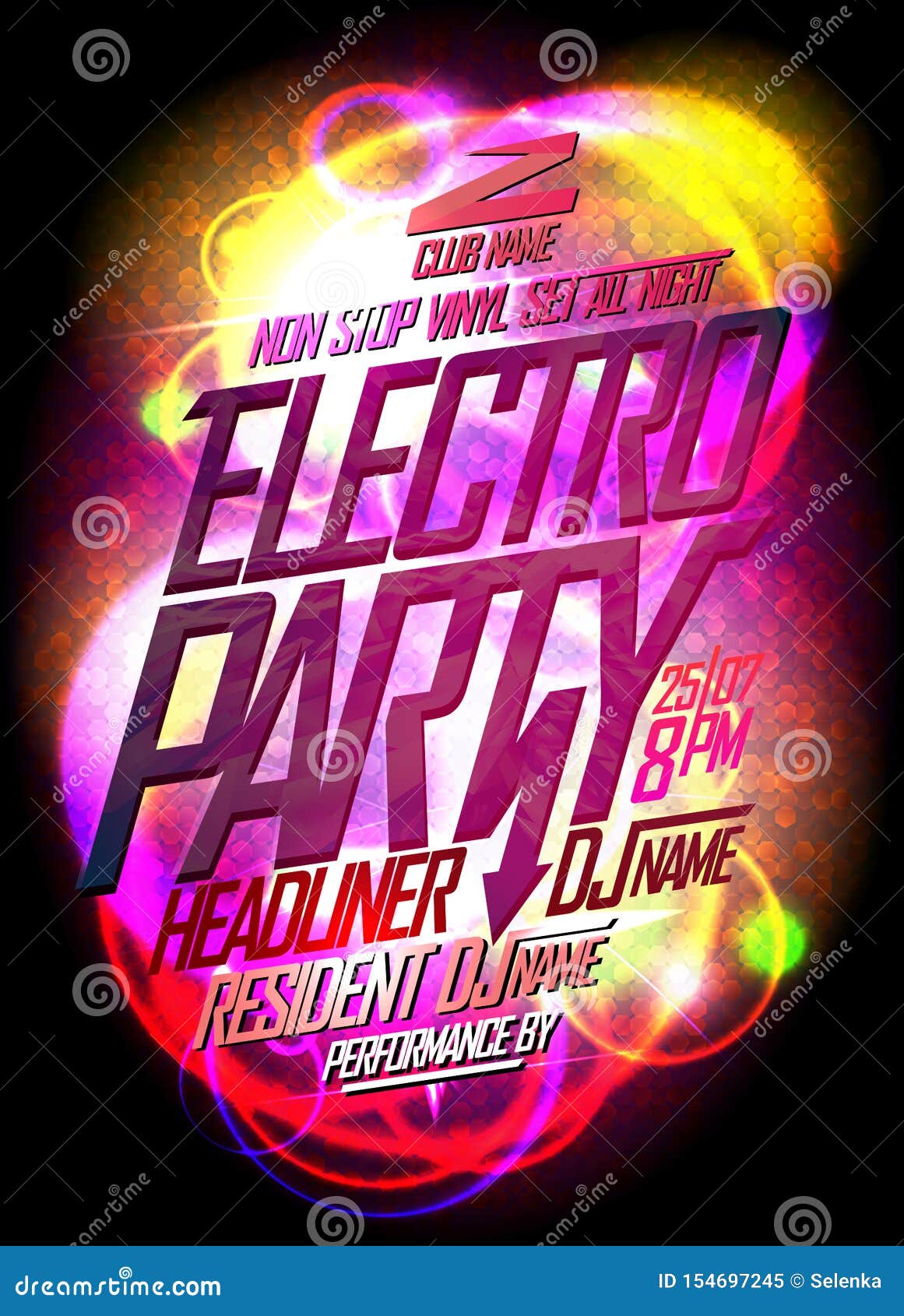 Electro Party Neon Style Poster Design Cartoon Vector | CartoonDealer ...