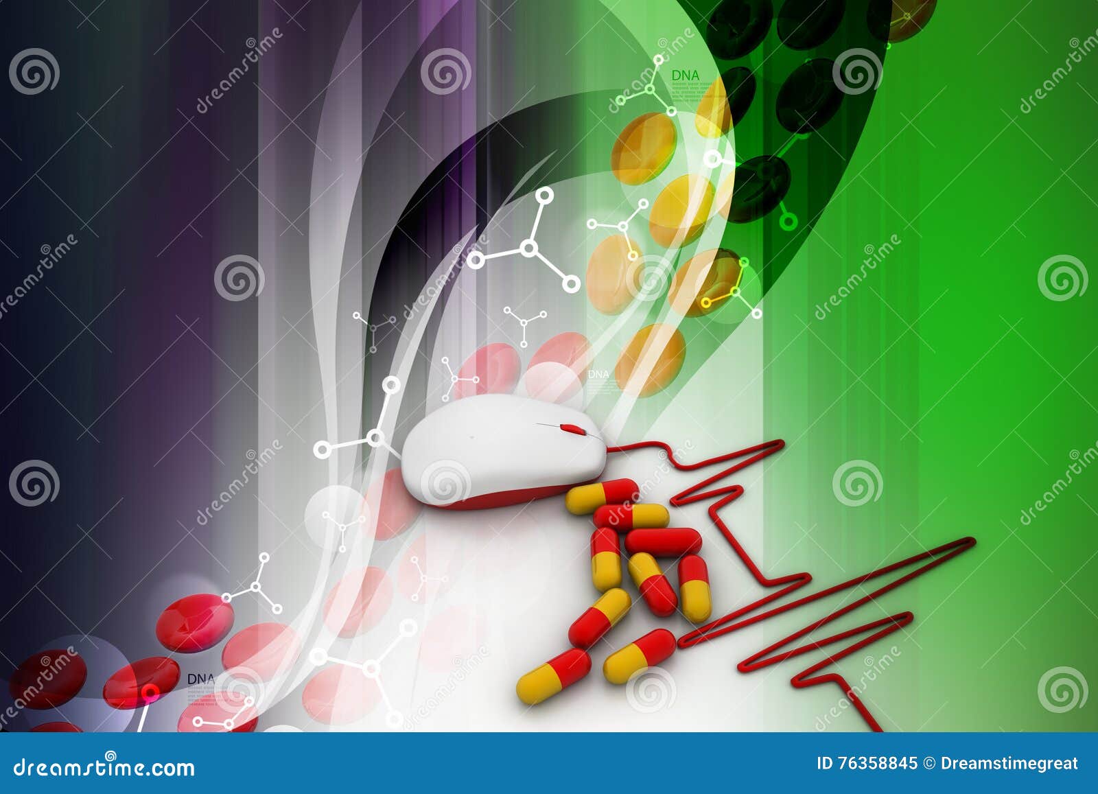 Electrocardiogram with a Computer Mouse and Pills Stock Illustration ...