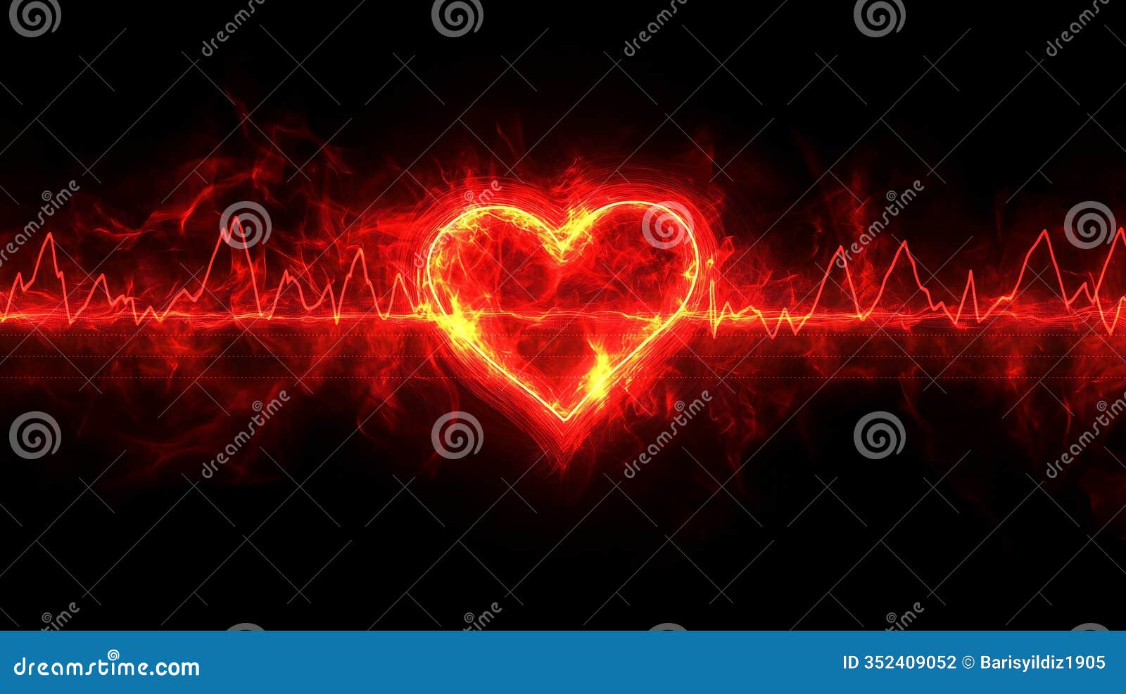 Electrocardiogram ECG Red Graph on Black Background Stock Illustration ...