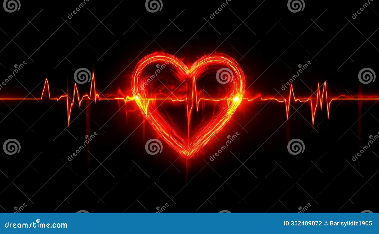 Electrocardiogram ECG Red Graph on Black Background Stock Illustration ...