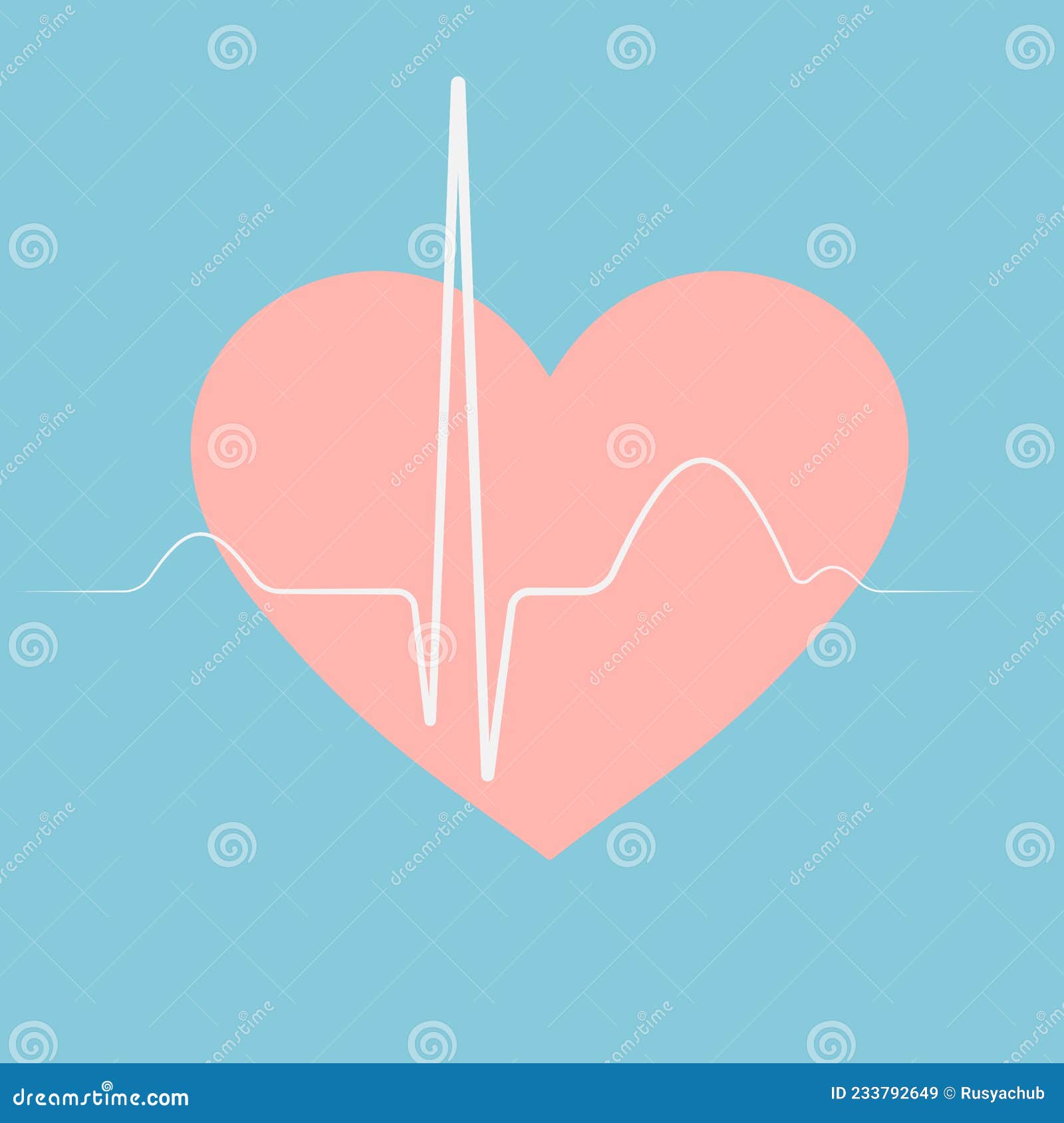 ECG. Pink Heart Beat in a Zigzag Line on a Blue Background Stock Vector ...