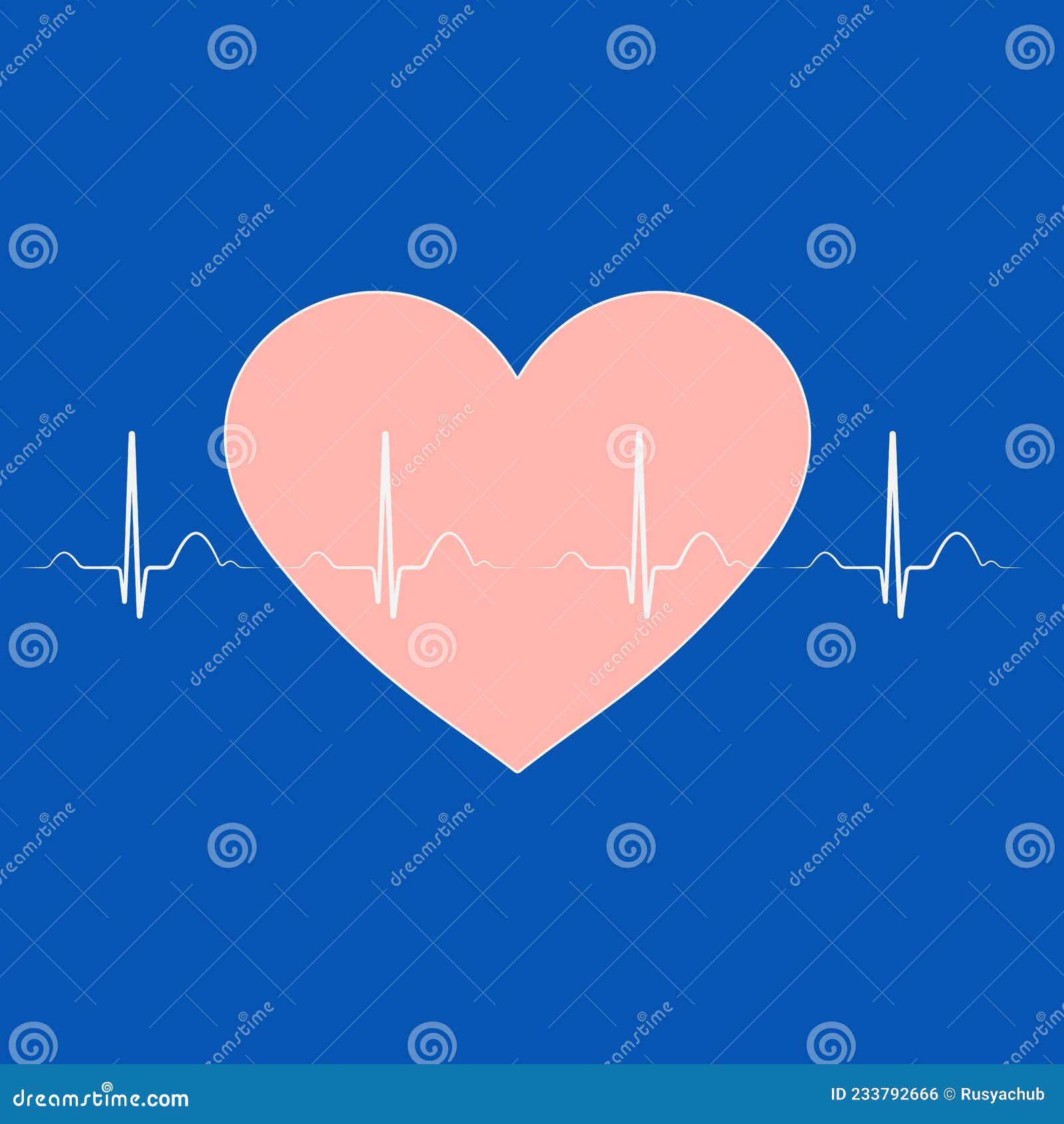 ECG. Pink Heart Beat in a Zigzag Line on a Blue Background Stock Vector ...