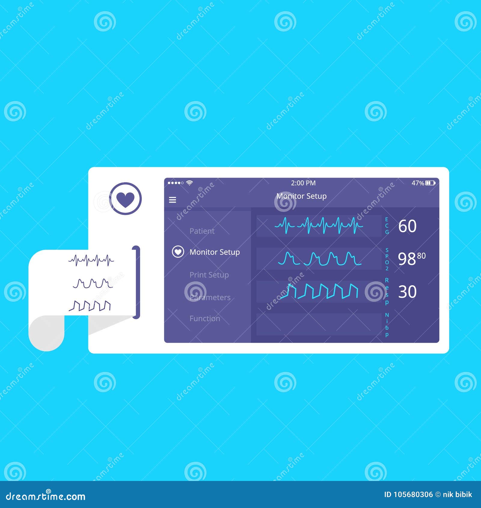 Electrocardiograph Machine Vector. Flat Medical Ekg Device. Medical ...