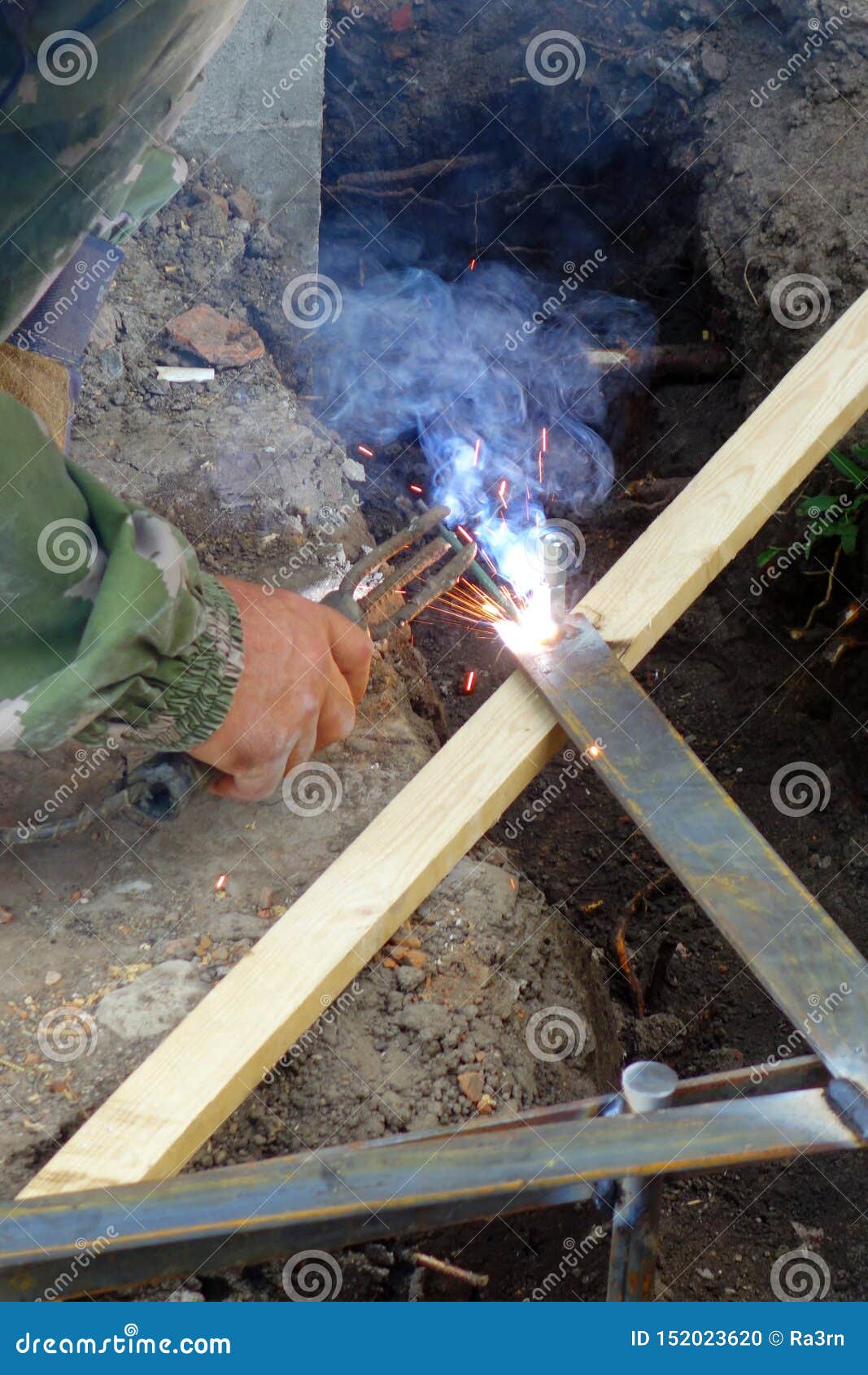 Manual Electric Welding Flash Stock Photo - Image of workwear, closeup ...