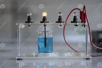 Electrolyte Solution Turns on a Light Bulb. Experiment in the Chemistry ...