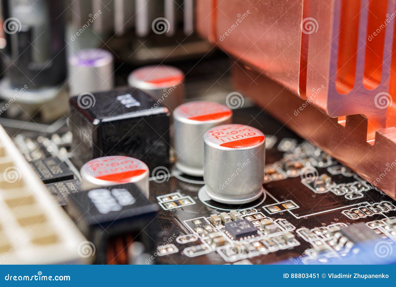Closeup Of Capacitors On Computer Motherboard Royalty-Free Stock ...