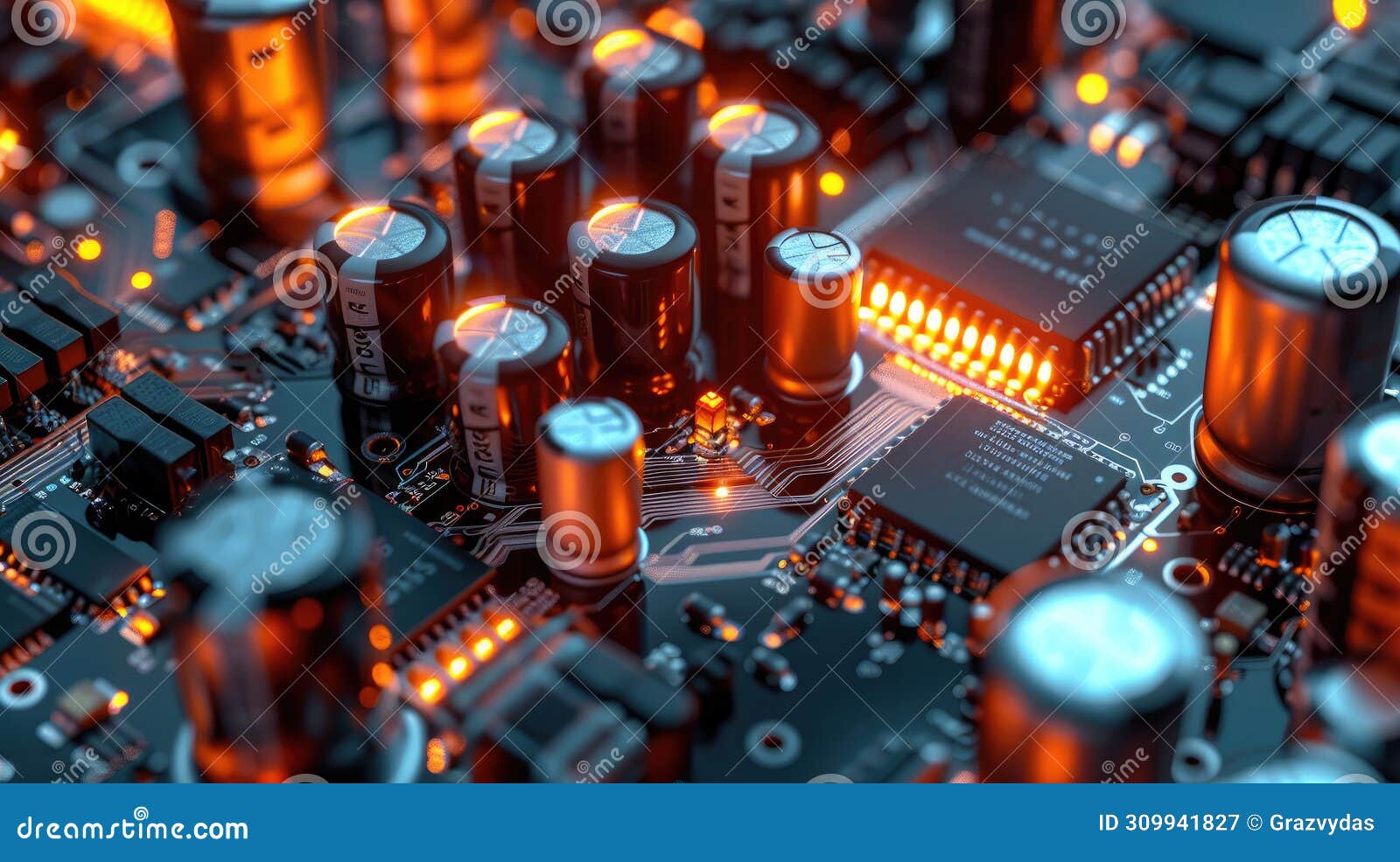 The Electrolytic Capacitors Mounted on a Printed Circuit Board PCB ...
