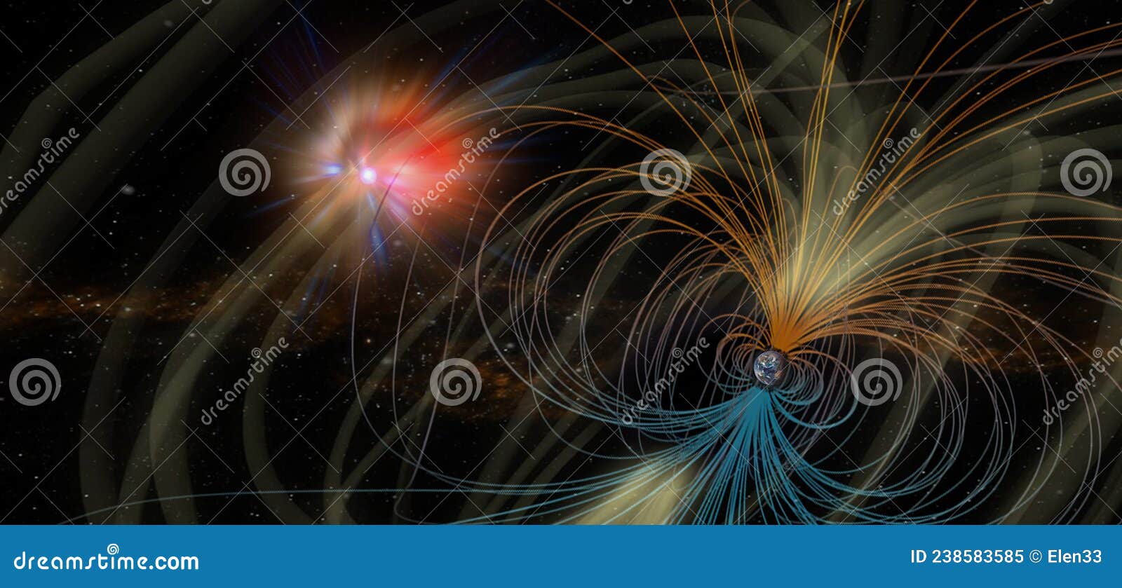 Electromagnetic Fields Around the Earth and the Sun. Stock Image ...