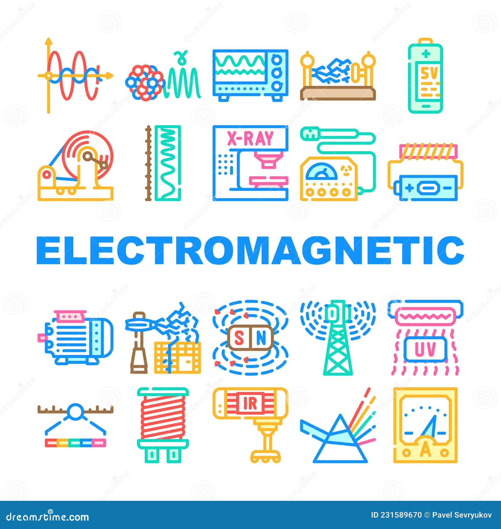 Electromagnetic Science Physics Icons Set Vector Stock Vector ...