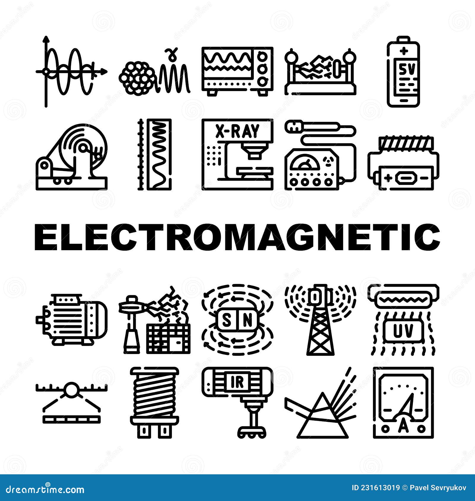 Electromagnetic Science Physics Icons Set Vector Stock Illustration ...