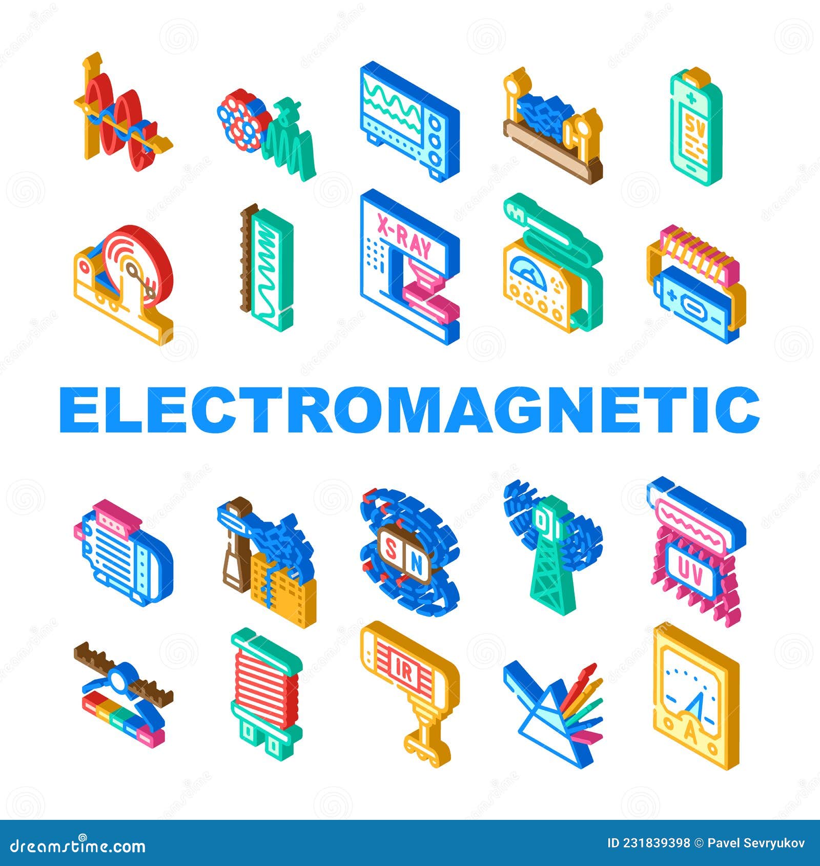 Electromagnetic Science Physics Icons Set Vector Stock Vector ...