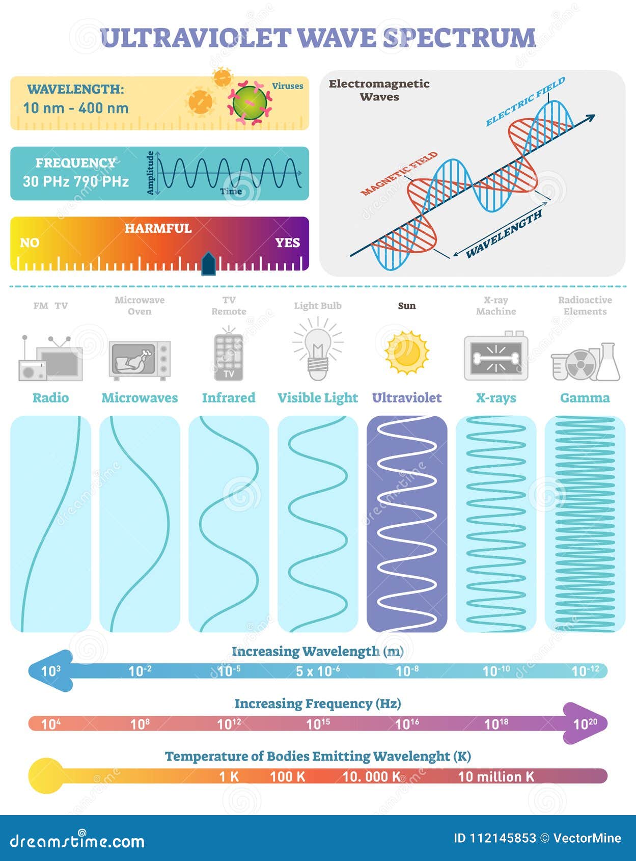 Electromagnetic Waves: Ultraviolet Wave Spectrum. Vector Illustration ...