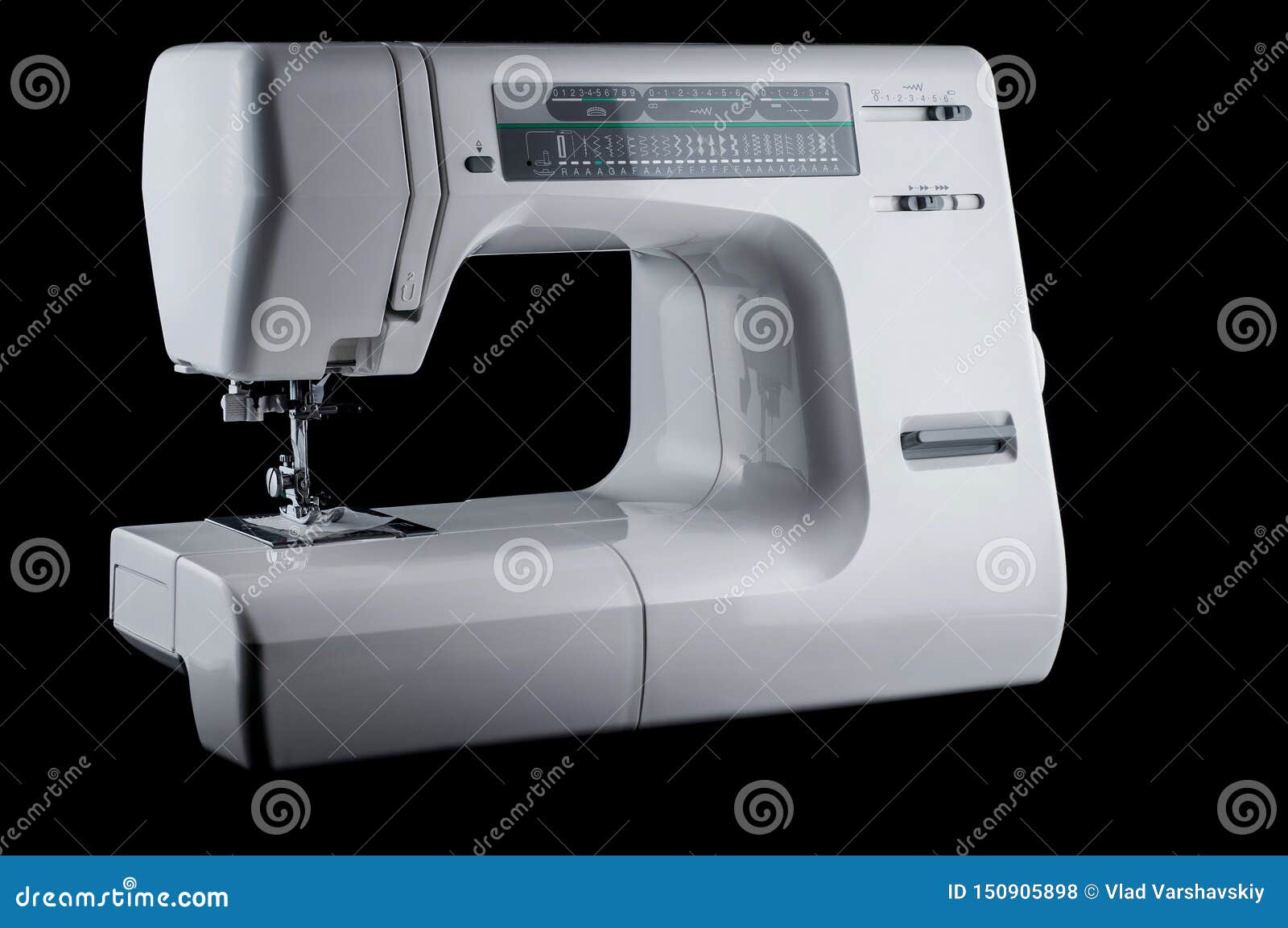 Electromechanical Modern White Plastic Sewing Machine on a Black ...