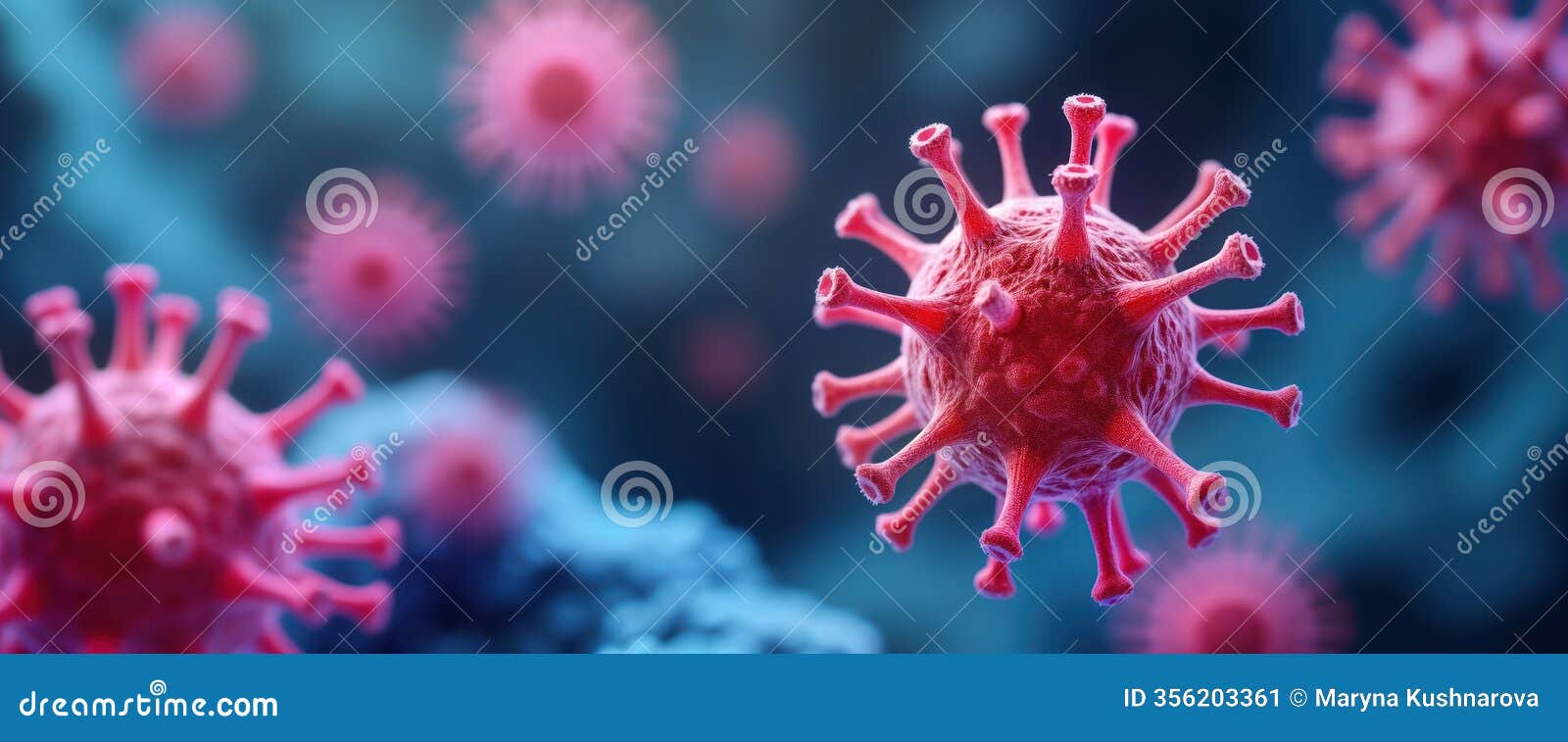 Electron Microscope View of Microscopic Viruses. Pink Viruses Detailed ...
