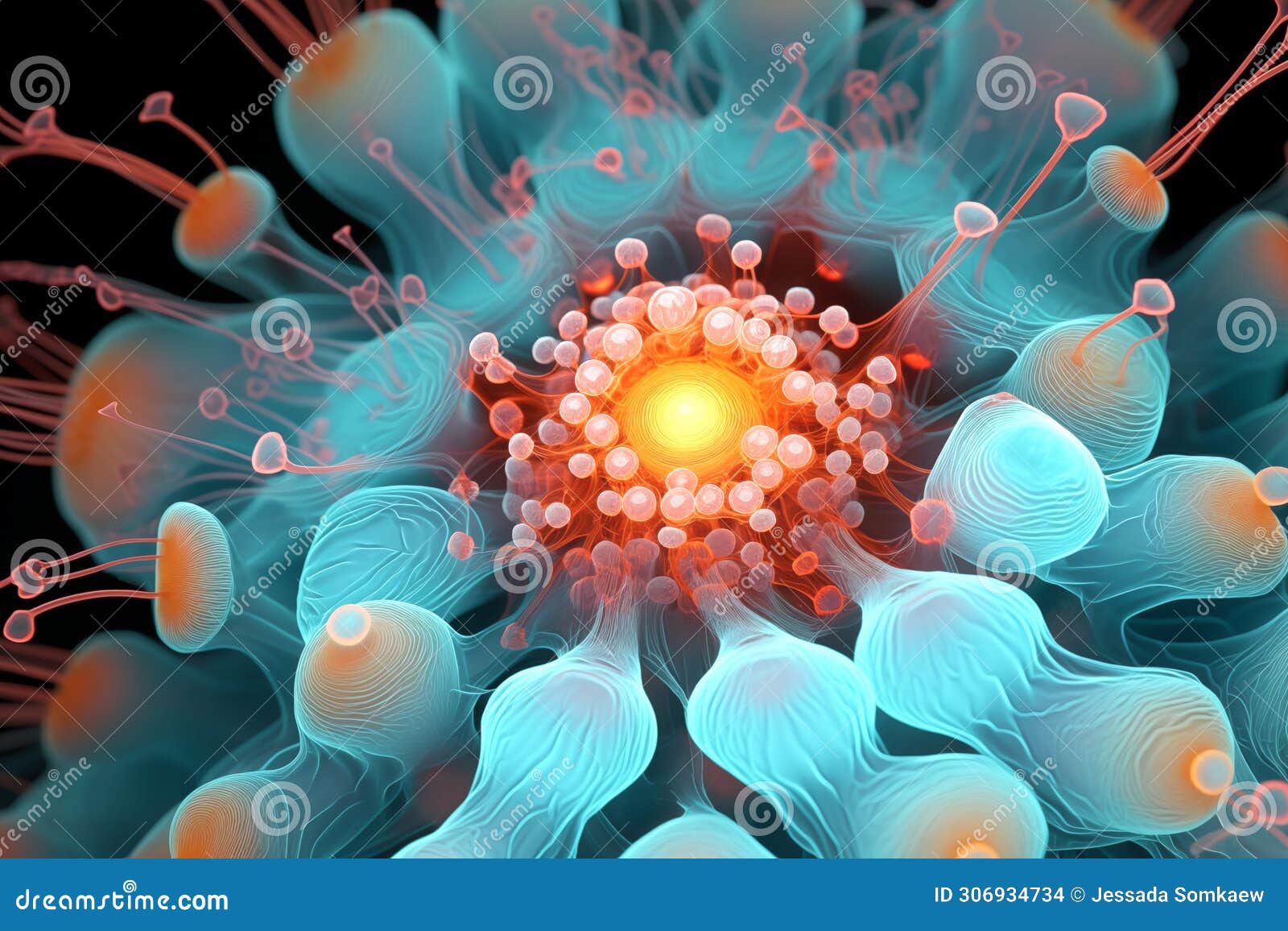 Electron Microscopic Structure of Nucleus, 500x Zoom, Generative AI ...