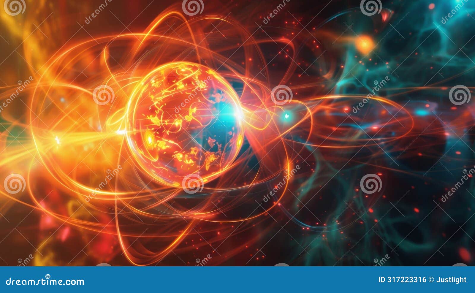 An Electron Orbiting an Atom with Different Colors Representing the ...