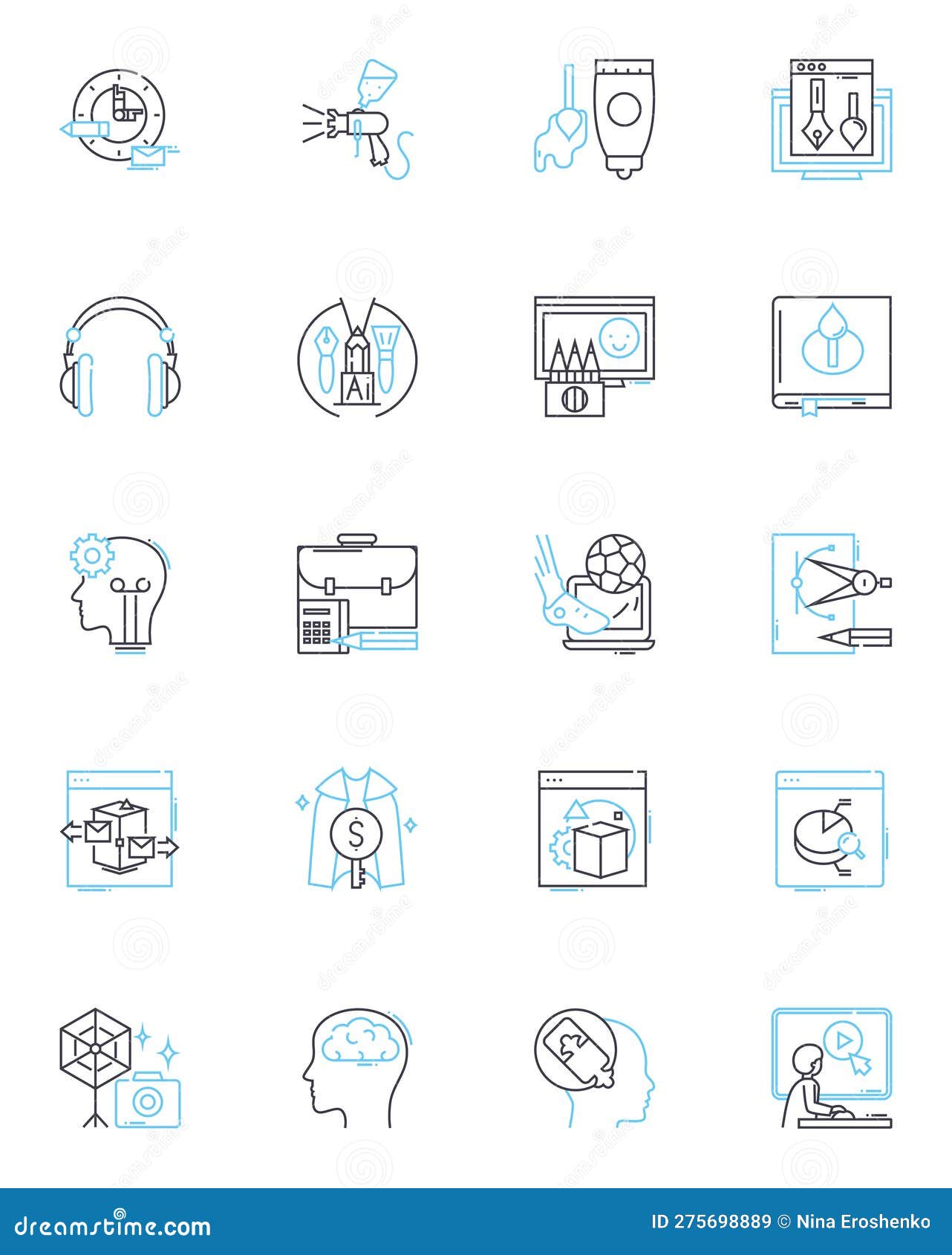 Electronic Art Linear Icons Set. Digital, Multimedia, Interactive, Code, Algorithm, Pixelated ...