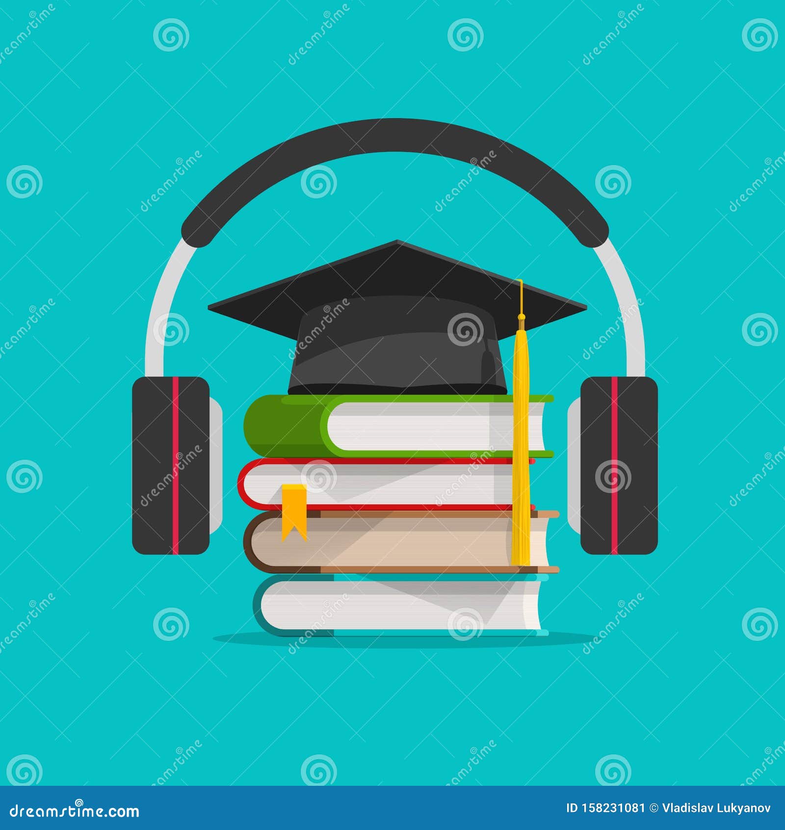 Electronic Audio Learning or Studying Online Vector Illustration, Flat ...