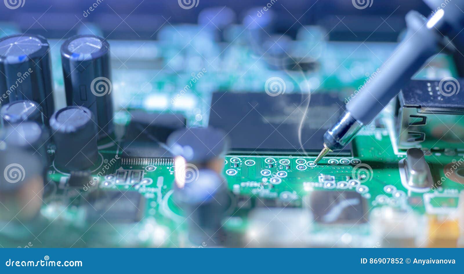 Electronic Background: Soldering of Computer Motherboard Stock Photo ...