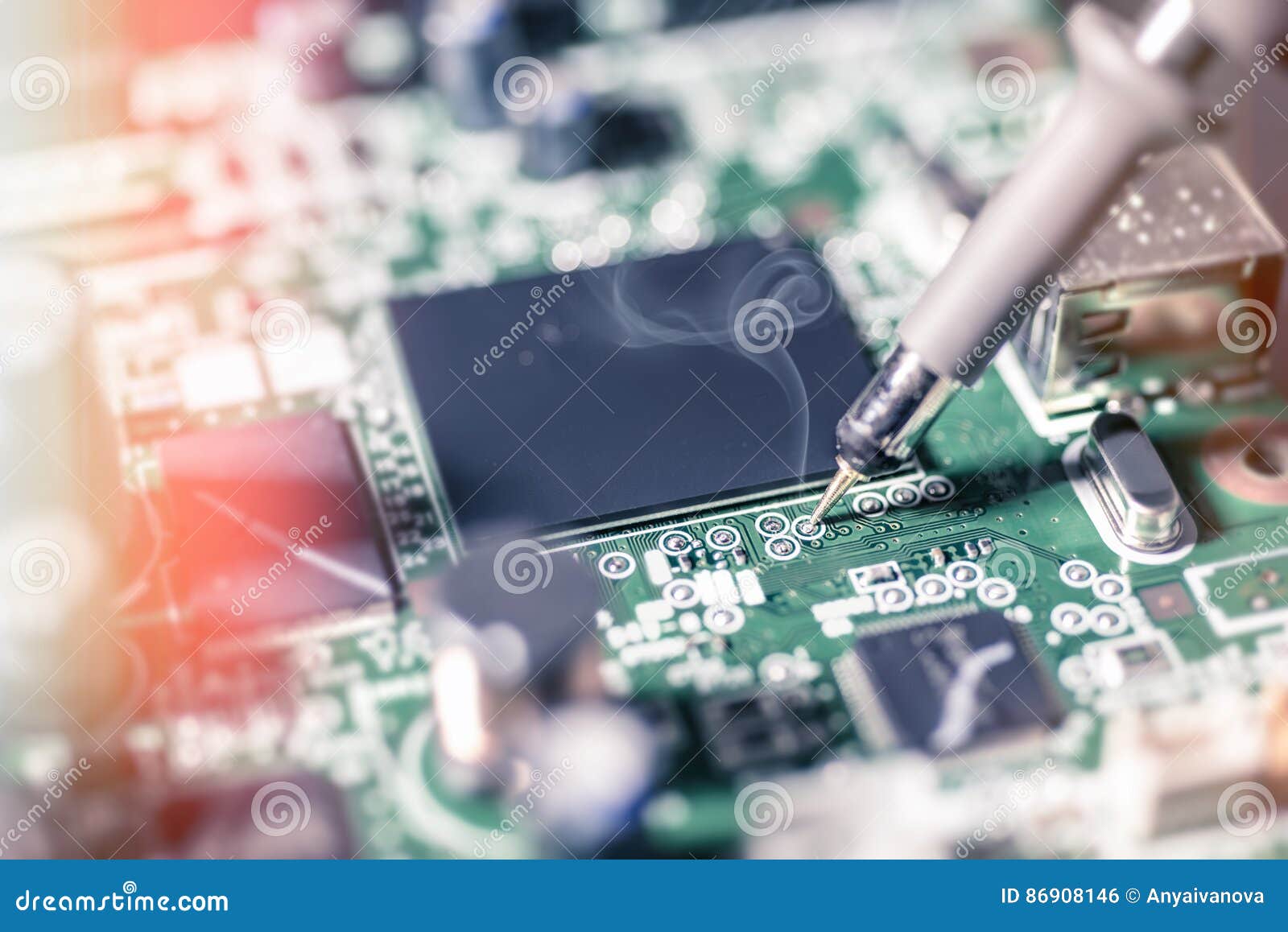 Electronic Background: Soldering of Computer Motherboard Stock Photo ...