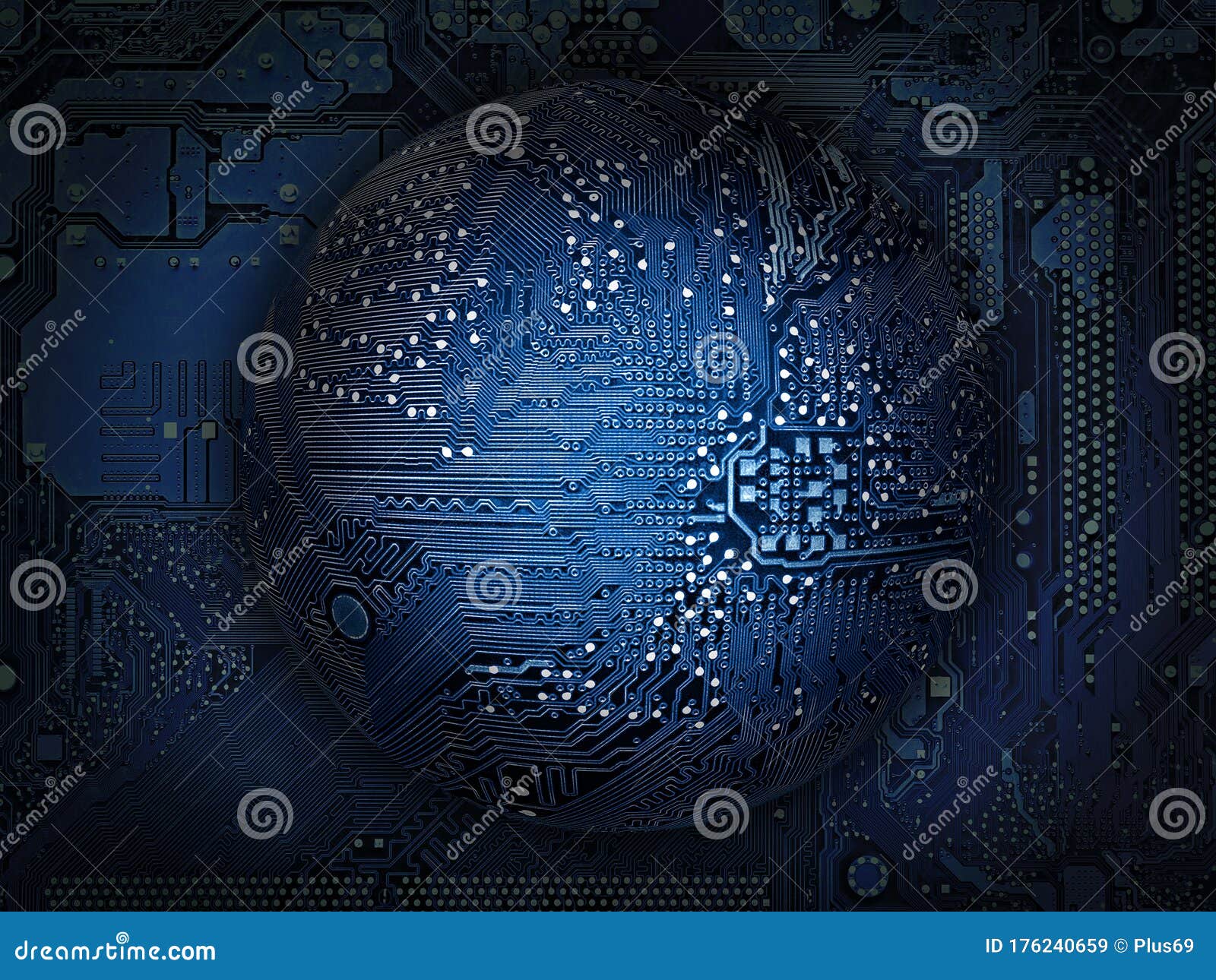 Electronic Ball on the Background of the PC Motherboard Stock Image ...