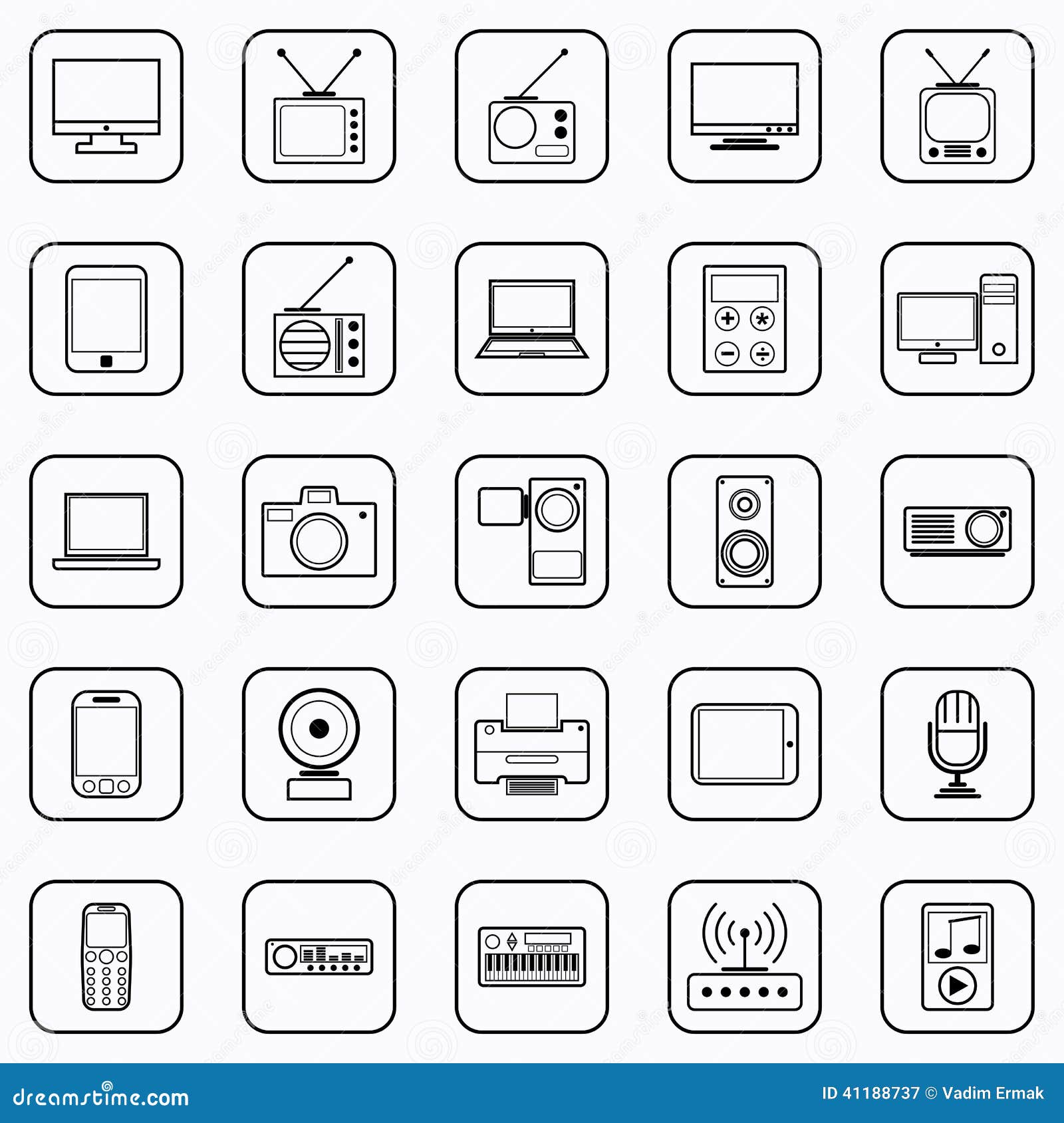 Electronic Black Contour Icons Stock Vector - Illustration of ...