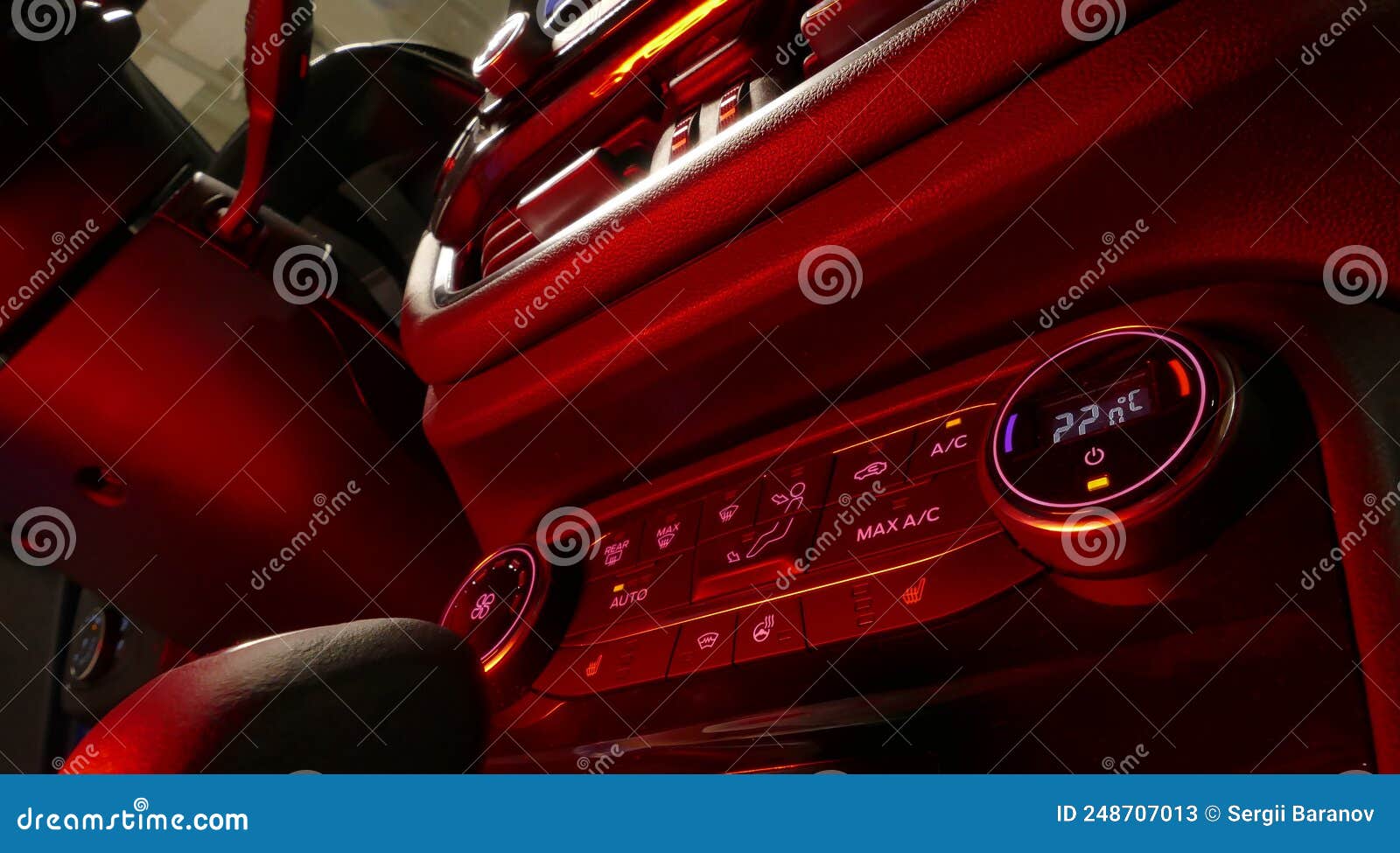 Mode Buttons of Climate Control System in Car Interior with Red ...
