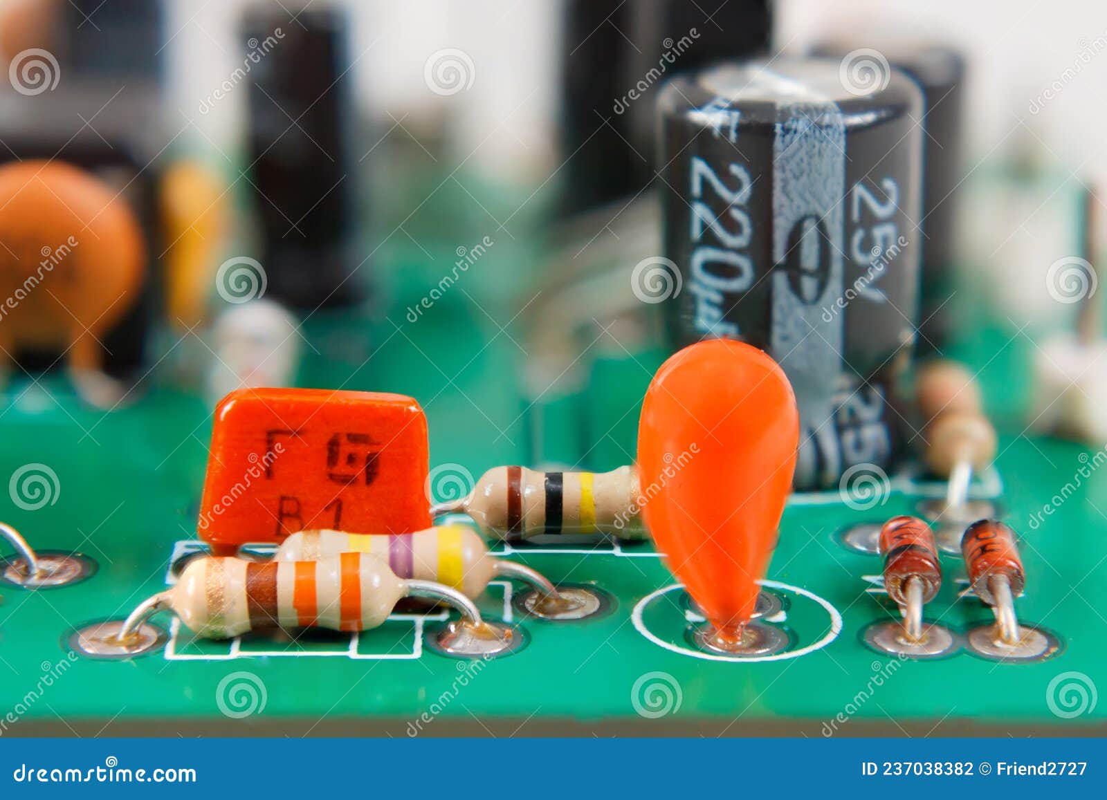 Electronic Board with Components. Resistors, Transistors, Capacitors ...