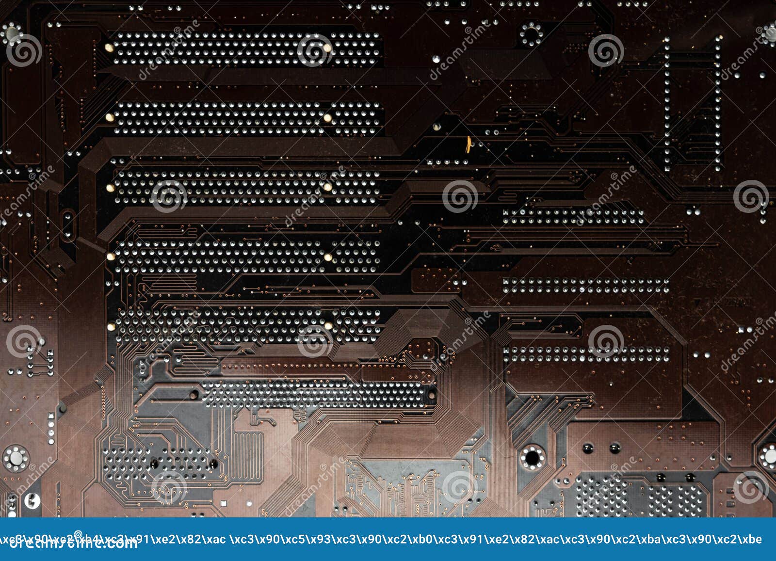 Electronic Board, Computer Microcircuit Top View, Selective Focus. the ...