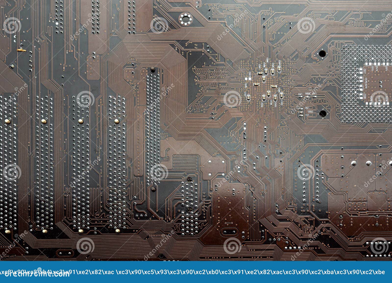 Electronic Board, Computer Microcircuit Top View, Selective Focus. the ...