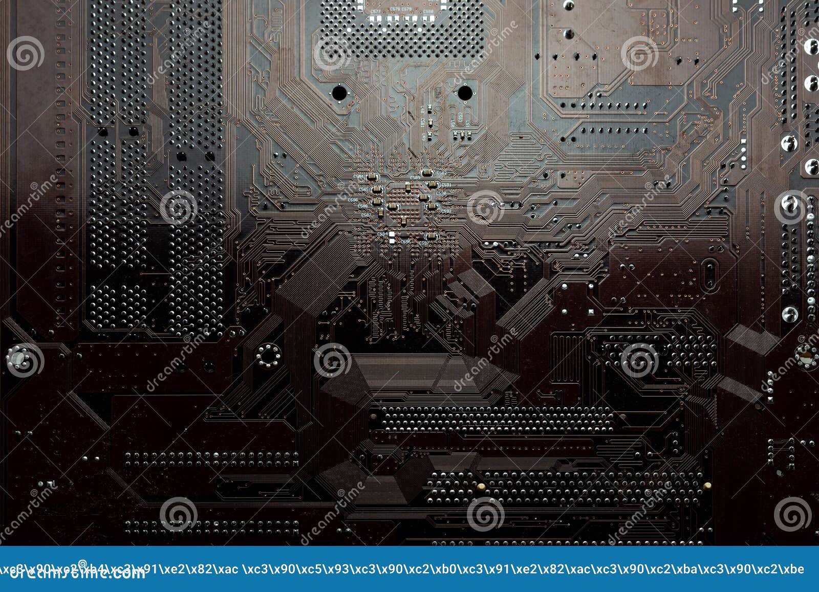 Electronic Board, Computer Microcircuit Top View, Selective Focus. the ...