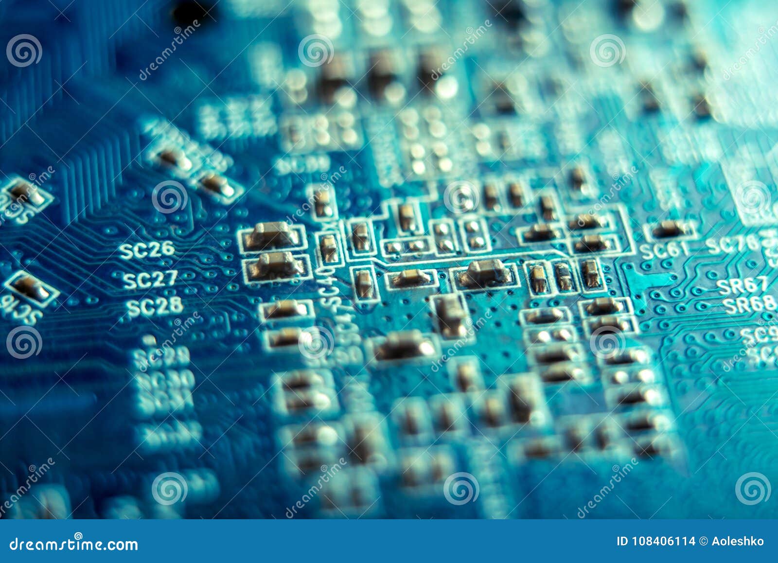 Electronic Board with Semiconductor Elements Closeup. Concept of the Technology of Solid-state ...