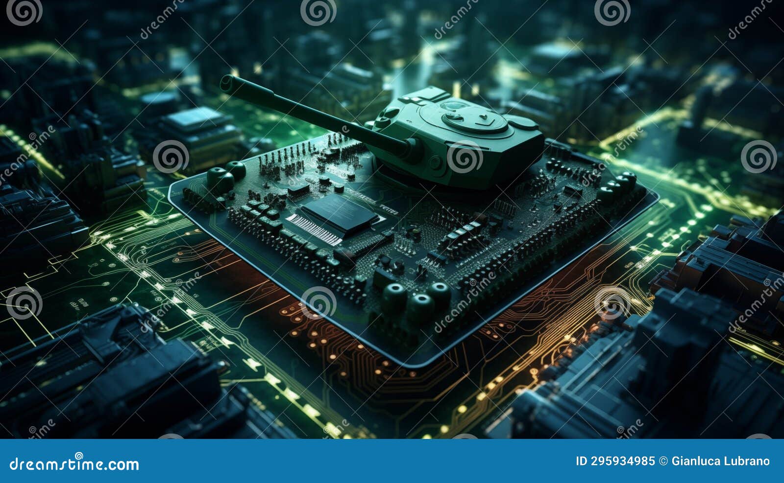 Electronic Board with Tank-shaped Processor Stock Illustration ...