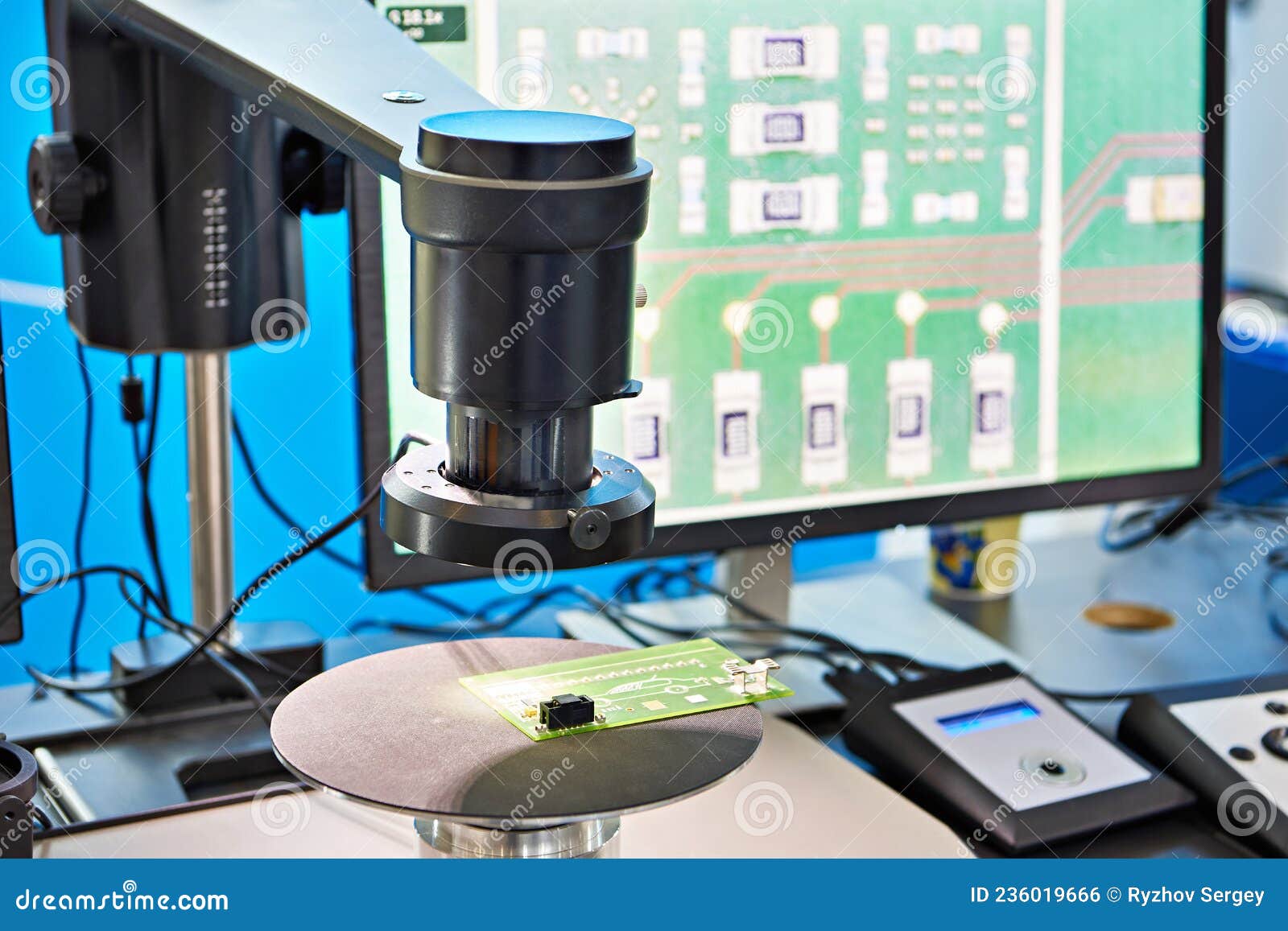Electronic Boards, Microscope and Monitors Stock Photo - Image of ...