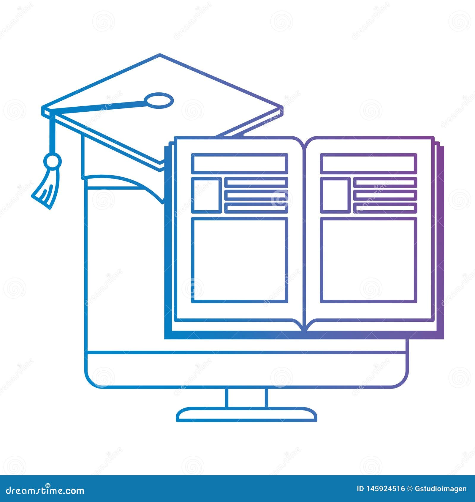 Electronic Book with Computer and Hat Graduation Stock Illustration ...