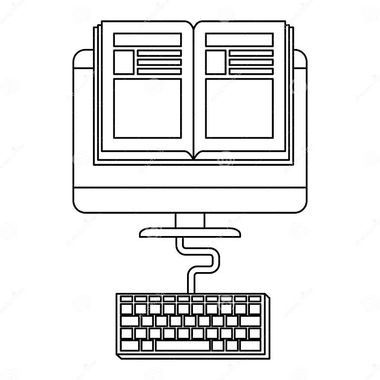 Electronic Book With Computer And Keyboard Stock Illustration