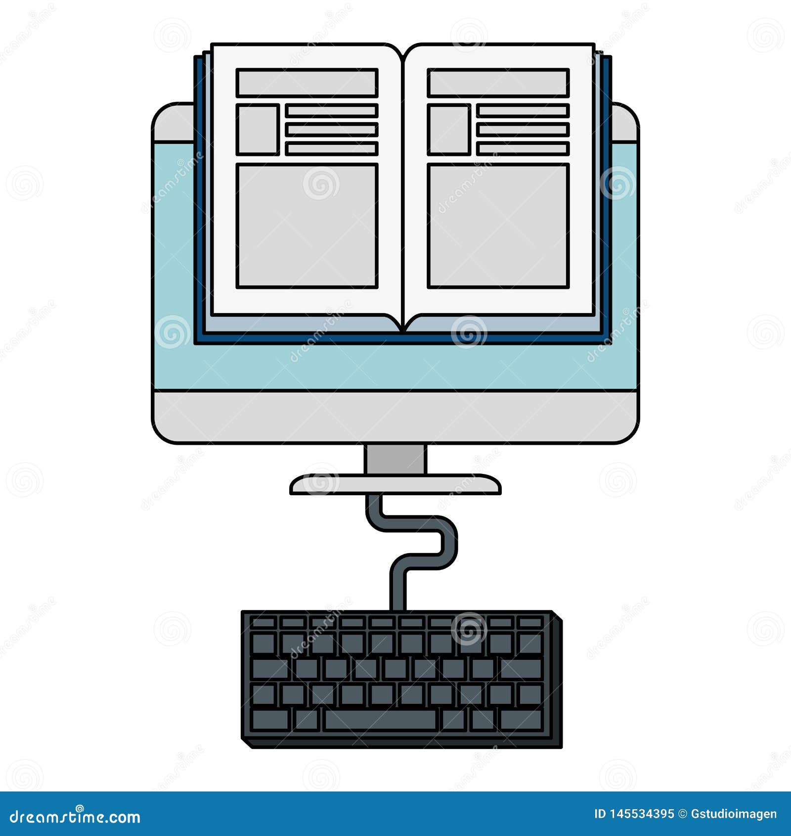 Electronic Book with Computer and Keyboard Stock Illustration ...