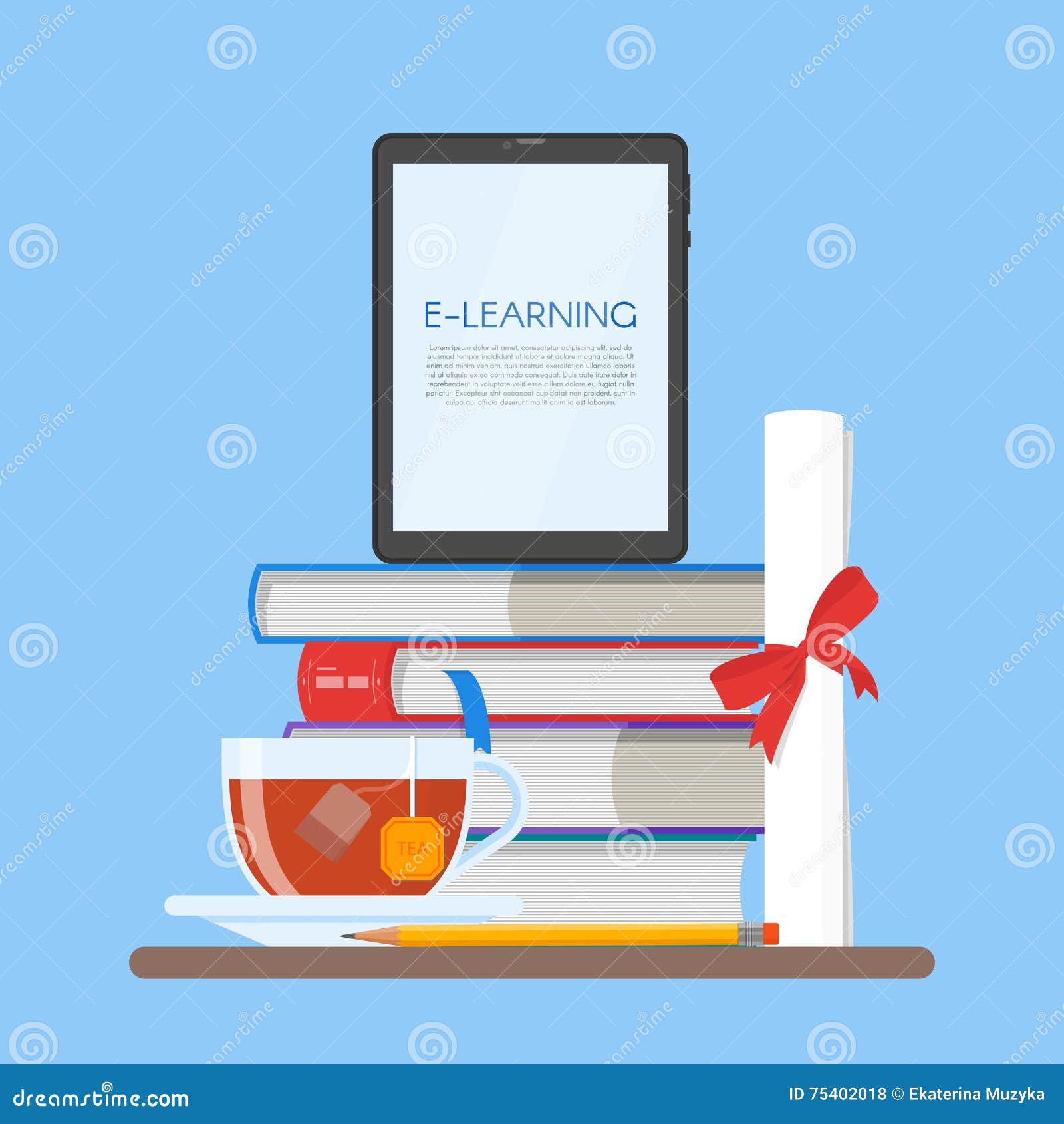 Electronic Book Concept Vector Illustration in Flat Style. Stack of ...
