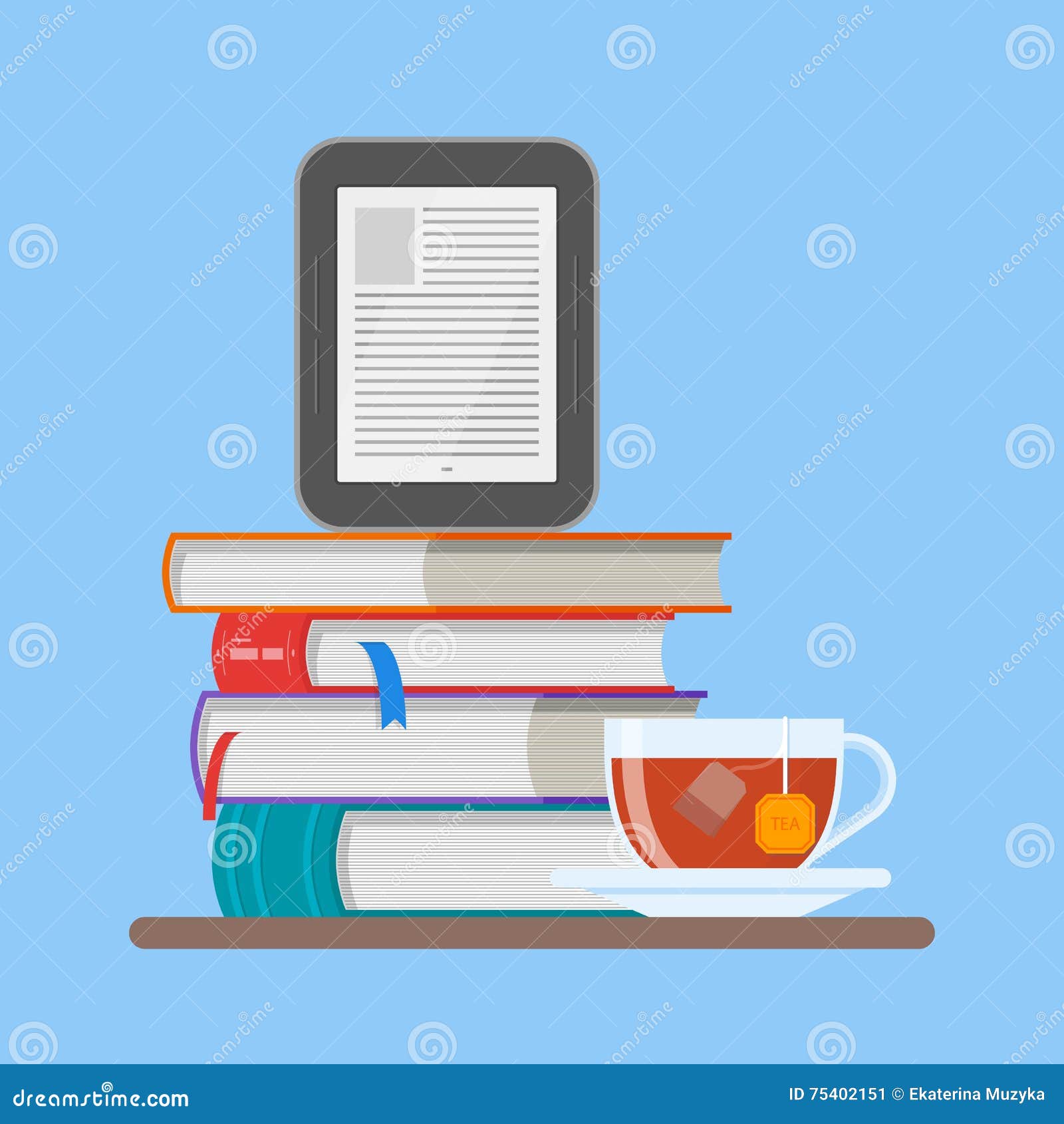 Electronic Book Concept Vector Illustration in Flat Style. Stack of ...