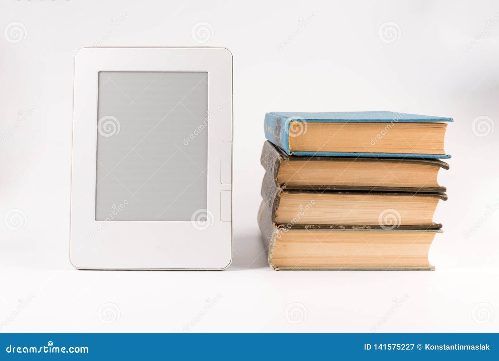 Electronic Book with Stack of Regular Books Stock Image - Image of ...