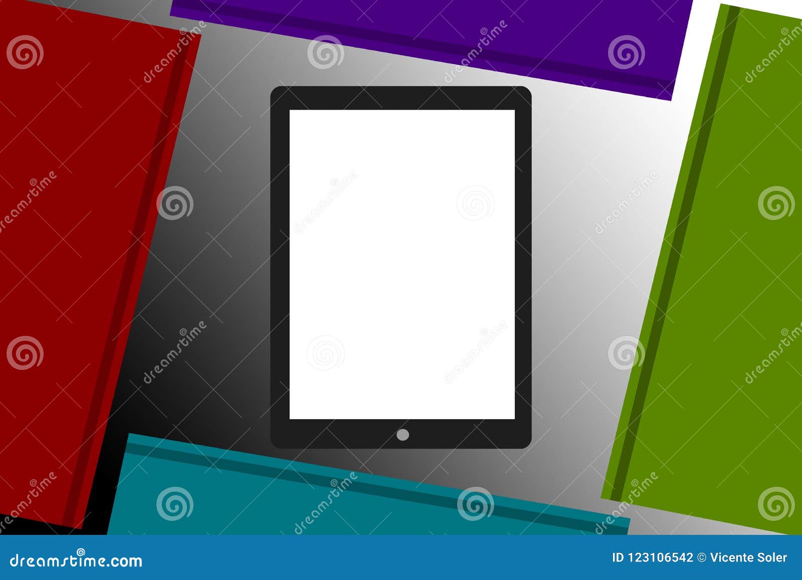 An Electronic Book with White Screen Surrounded by Books Stock ...