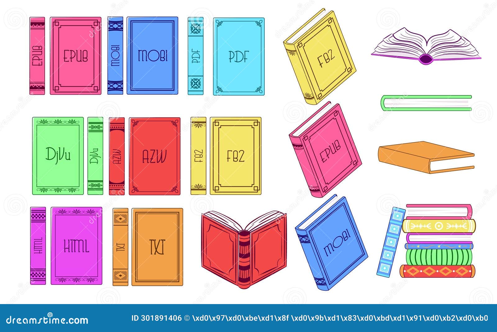 Electronic Books of Different Formats with Inscriptions Epab, Mobi, Pdf ...