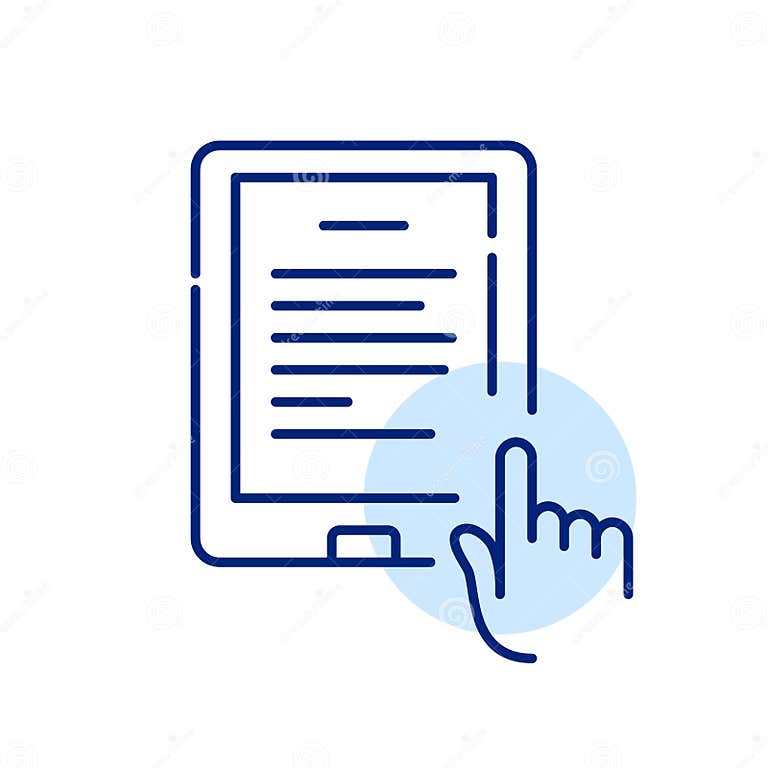 Electronic Books Reader Device with Text on Screen. Finger Tapping on ...