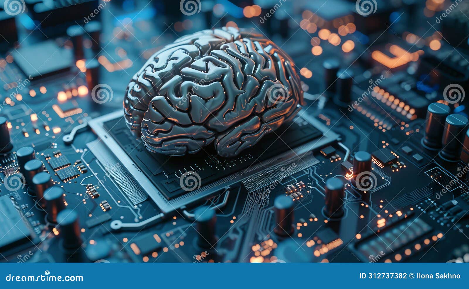 Electronic Brain on the Motherboard or Artificial Intelligence Stock ...